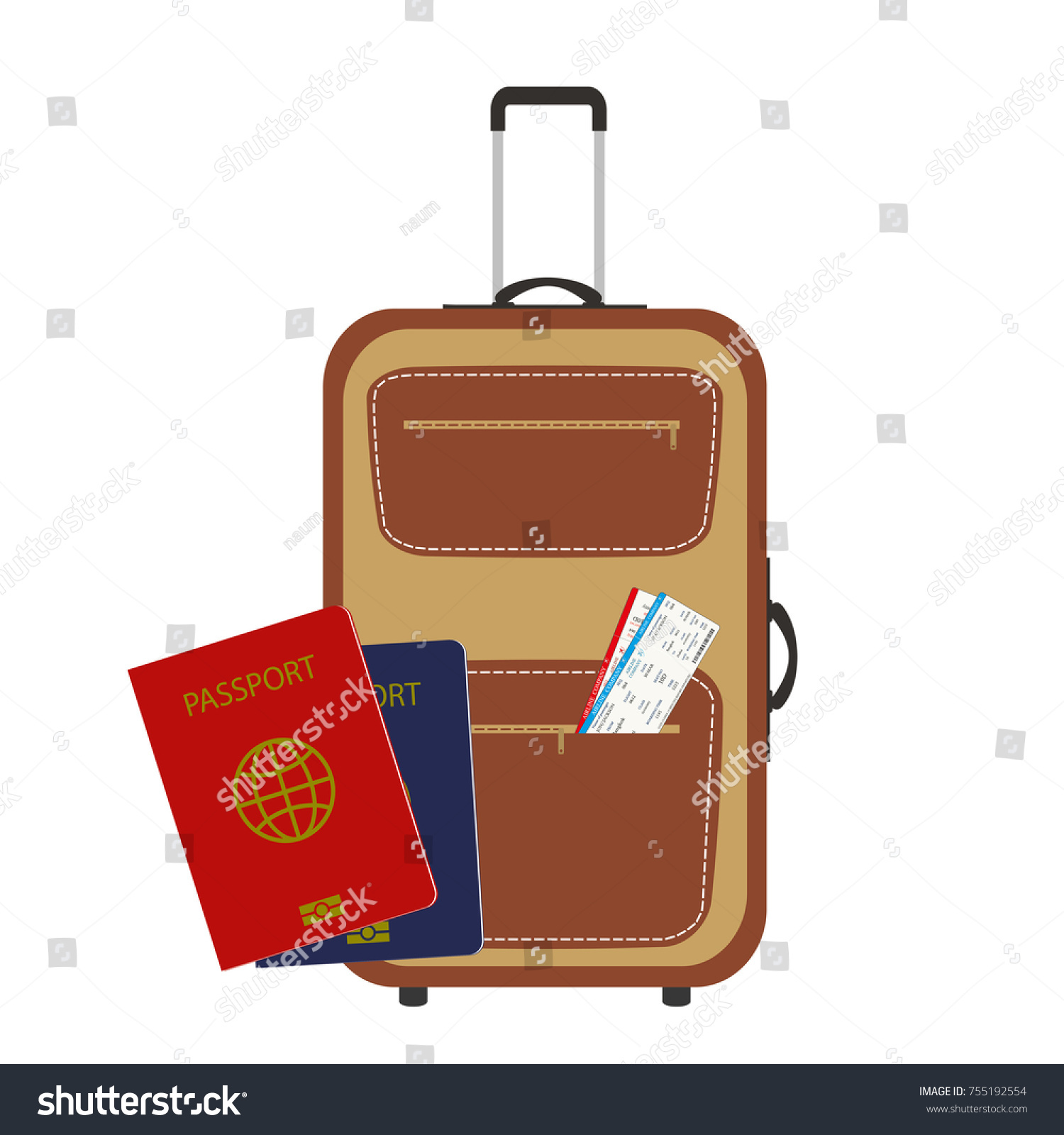 Cartoon Passportsmodern Suitcase Boarding Passisolated On Stock Vector