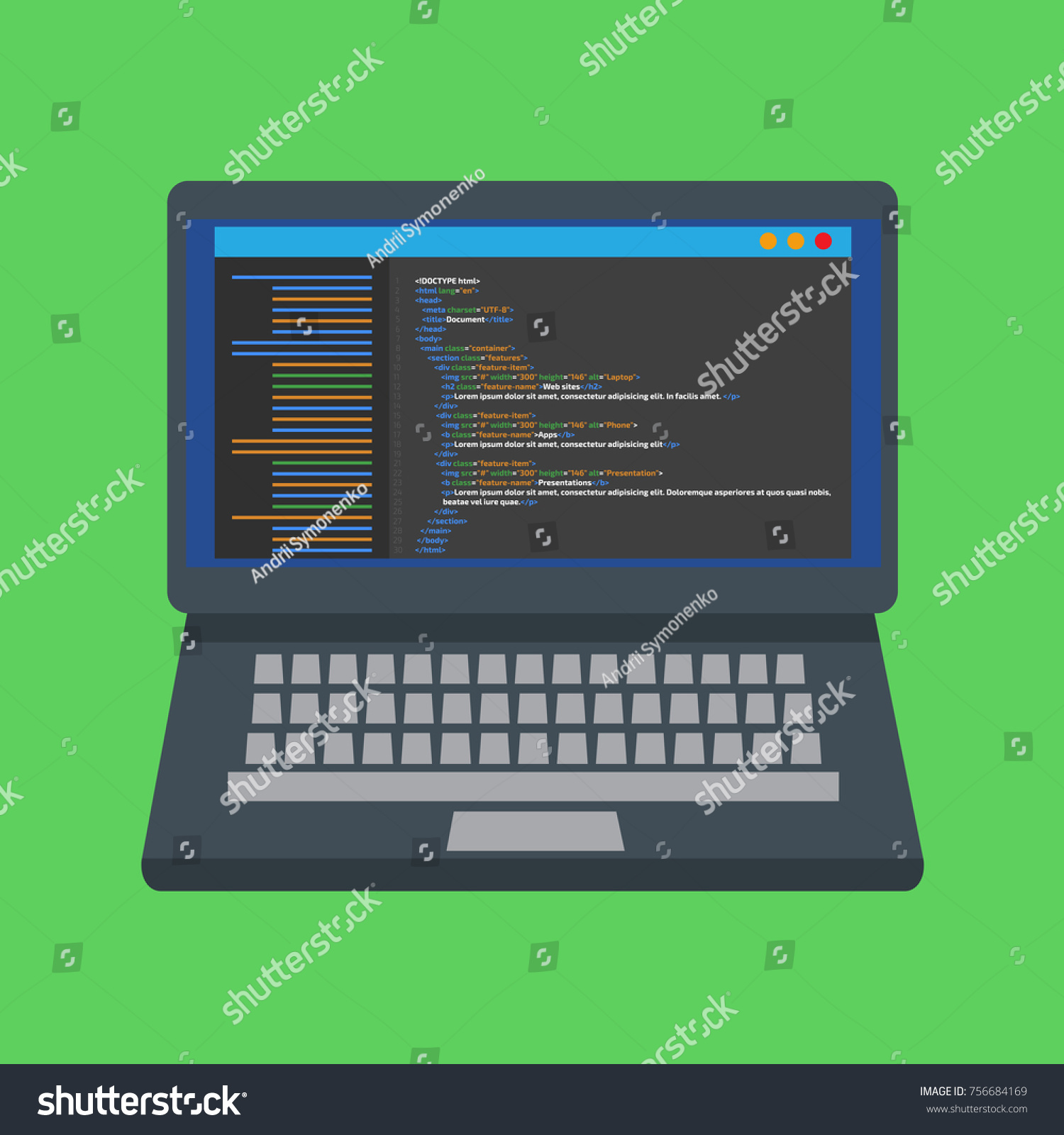 Html Code Website Laptop Coding Programming Stock Vector Royalty Free