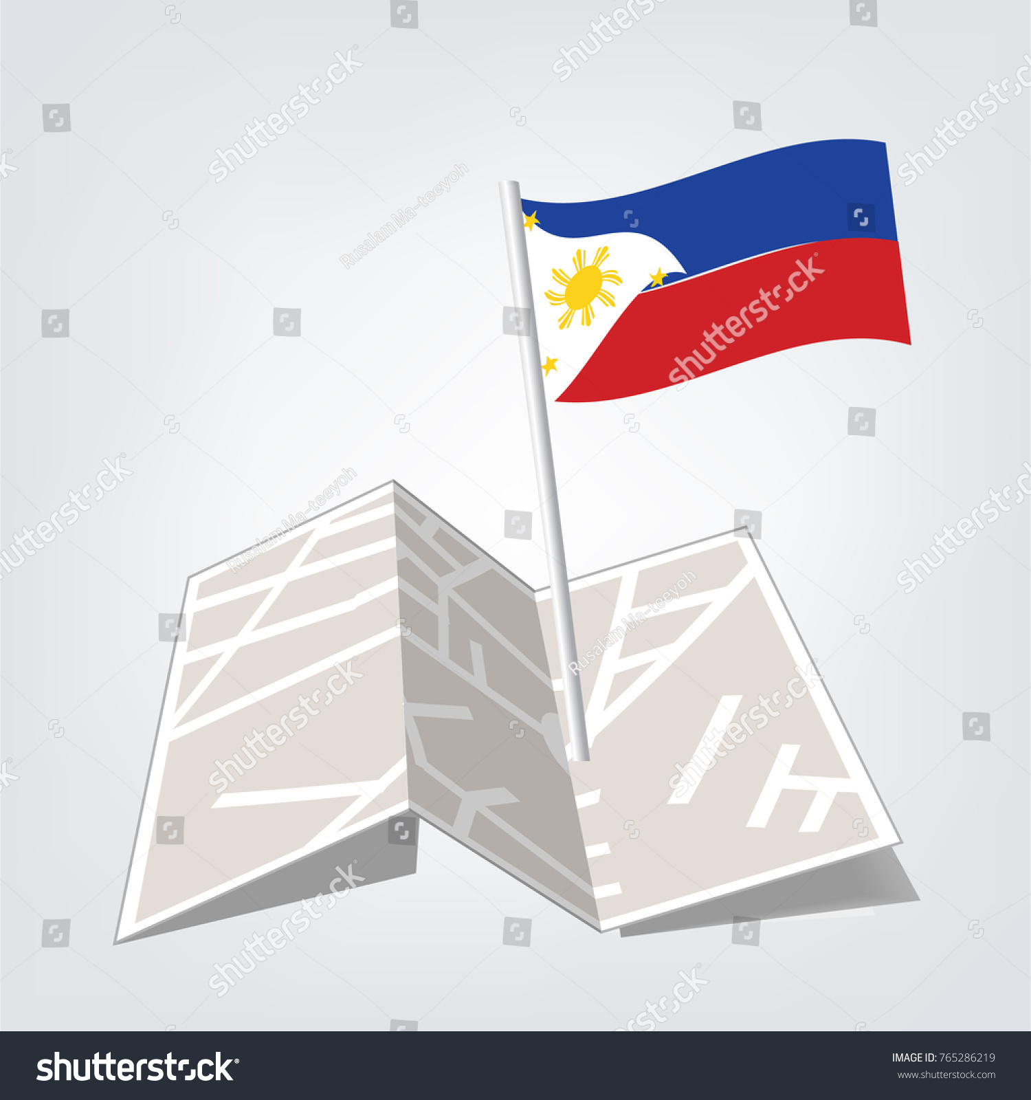 Philippines Flag Metal Pole Vector Illustrationmap เวกเตอร์สต็อก ปลอด