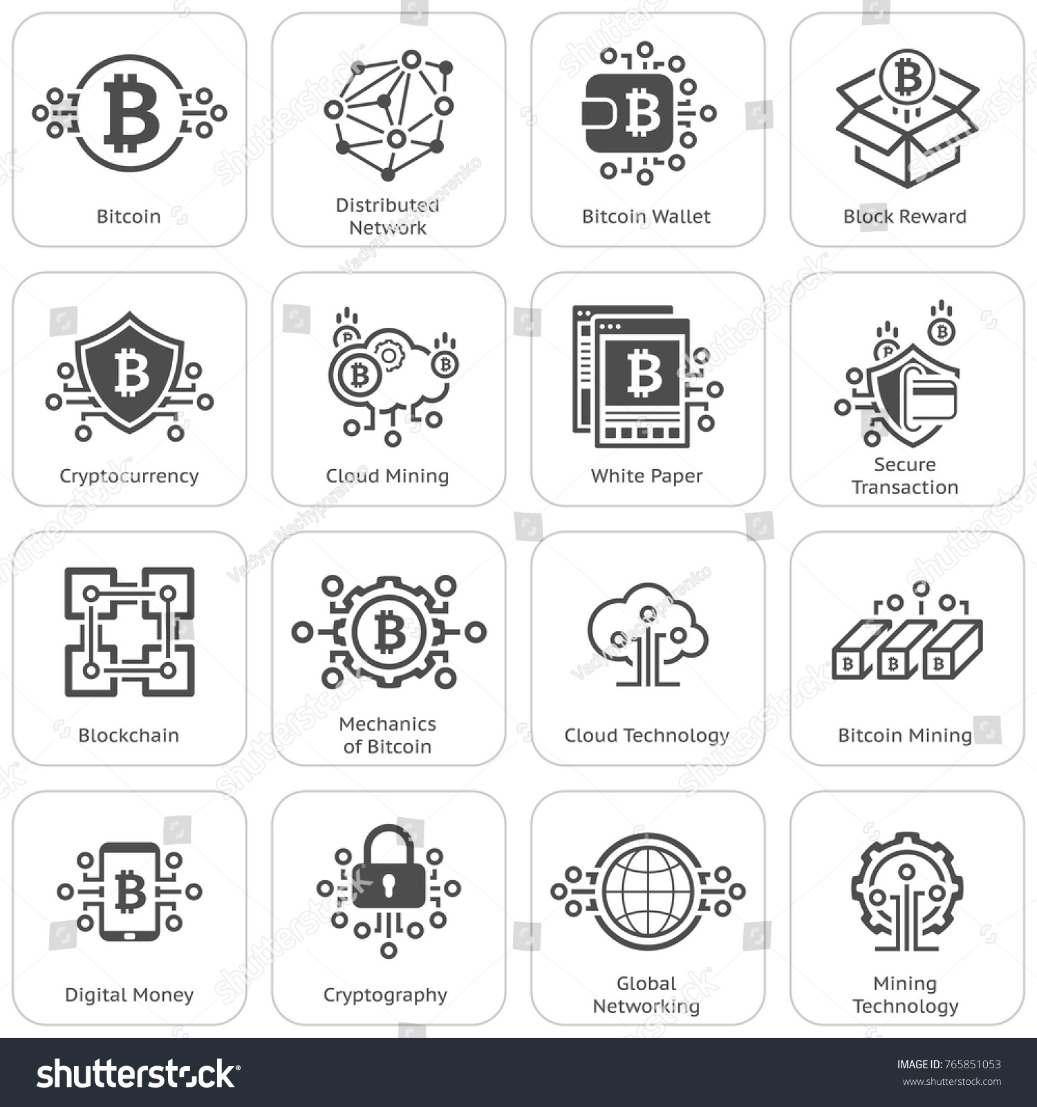 Blockchain Cryptocurrency Icons Modern Computer Network Stock Vector (Royalty Free) 765851053 ...