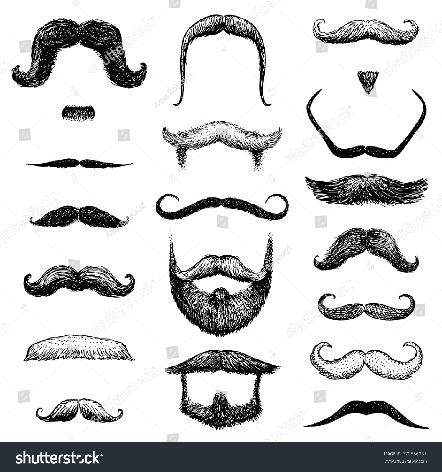 Set Mustache Funny Beard Men Hipster Stock Vector Royalty Free 770556931 Shutterstock