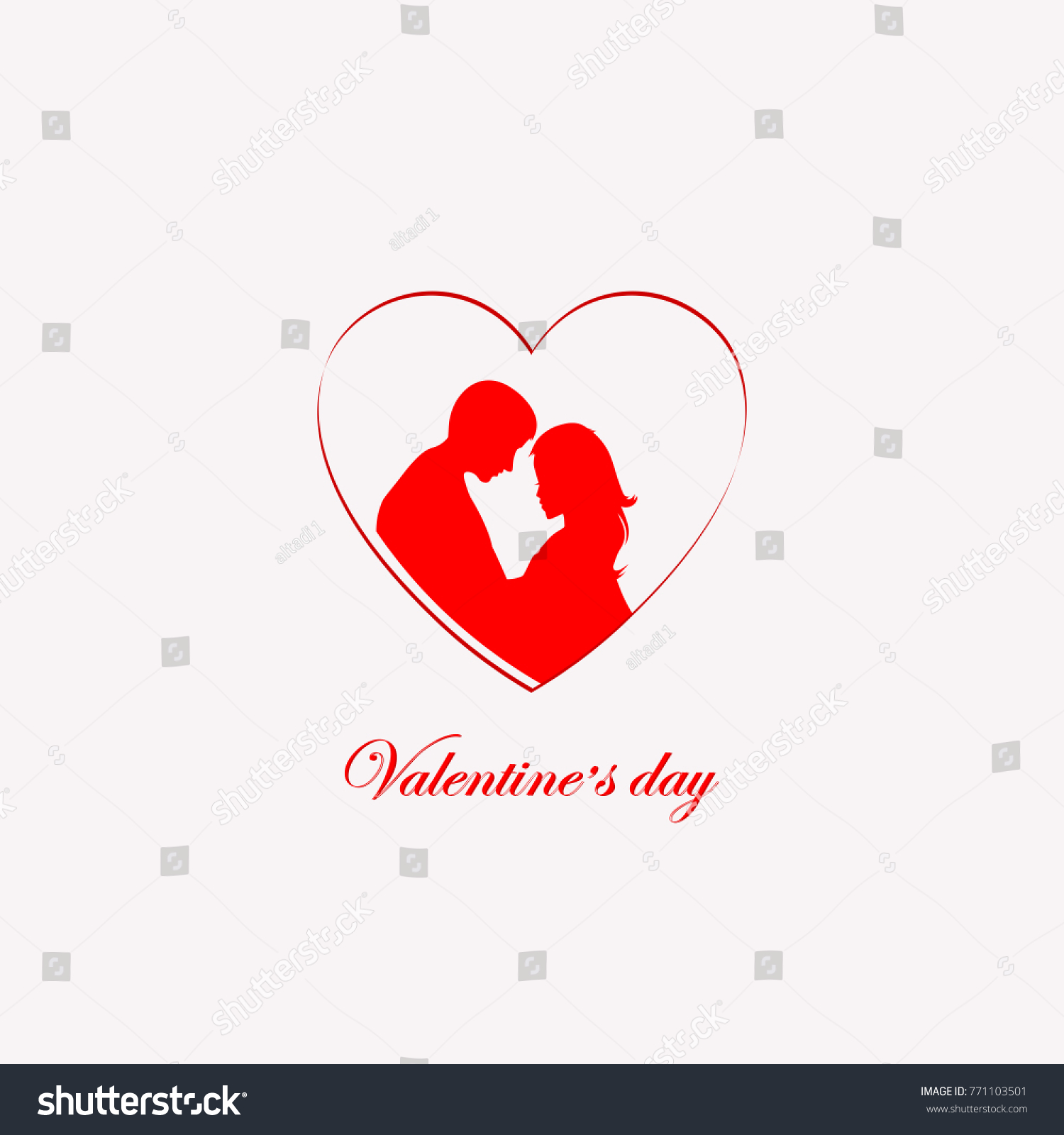 Silhouette Red Heart Loving Couple Men Stock Vector Royalty Free