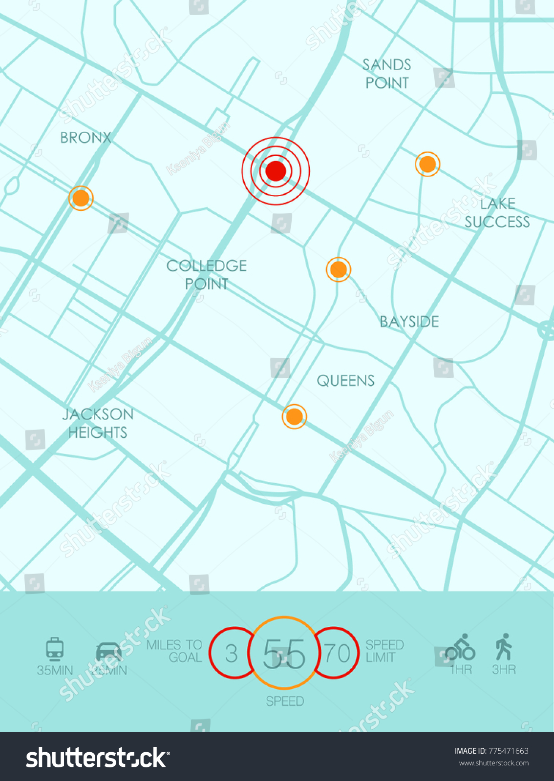 Vector City Map Route Data Interface Stock Vector (Royalty Free ...