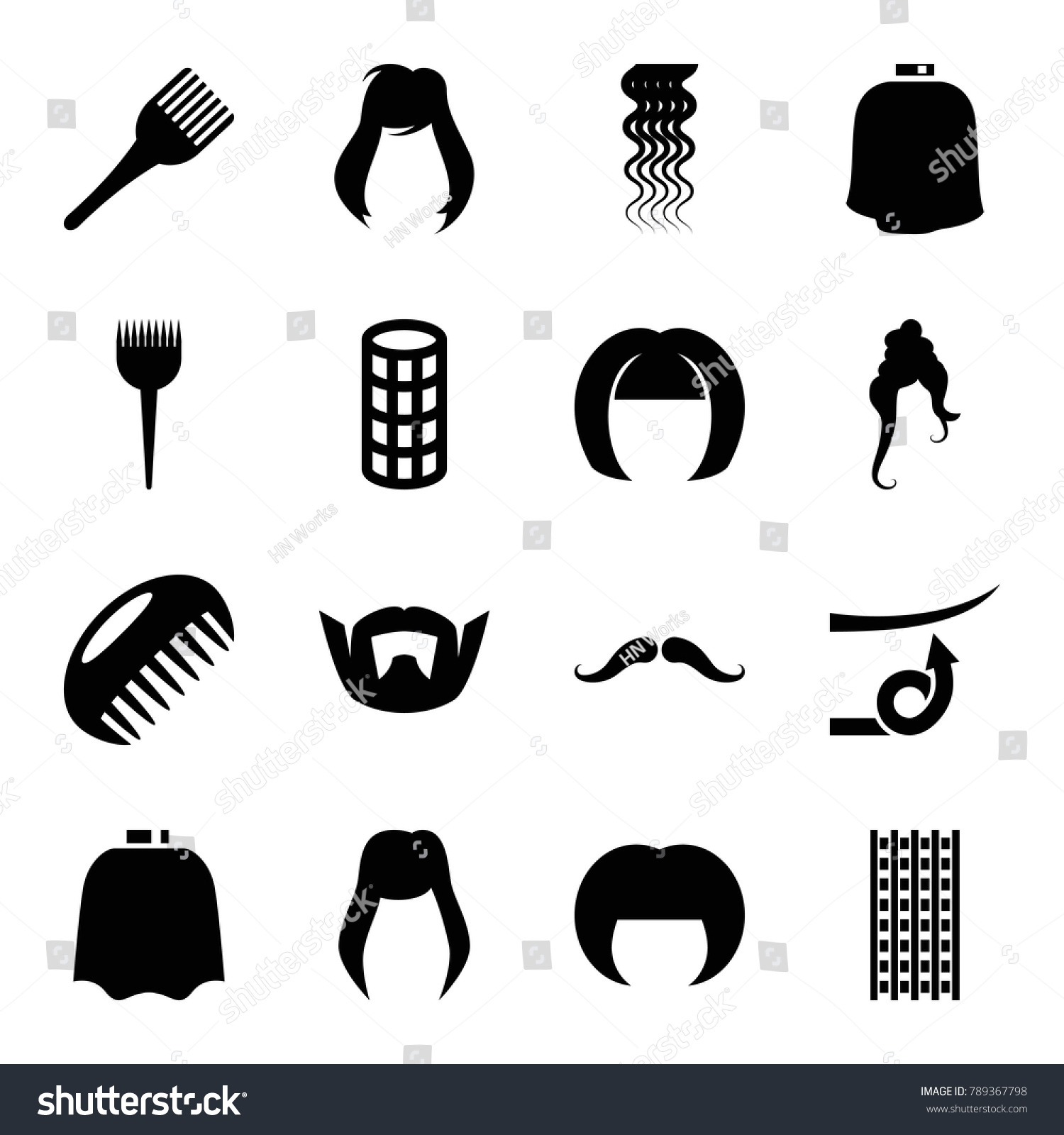 Hairstyle Icons Set 16 Editable Filled Stock Vector Royalty Free