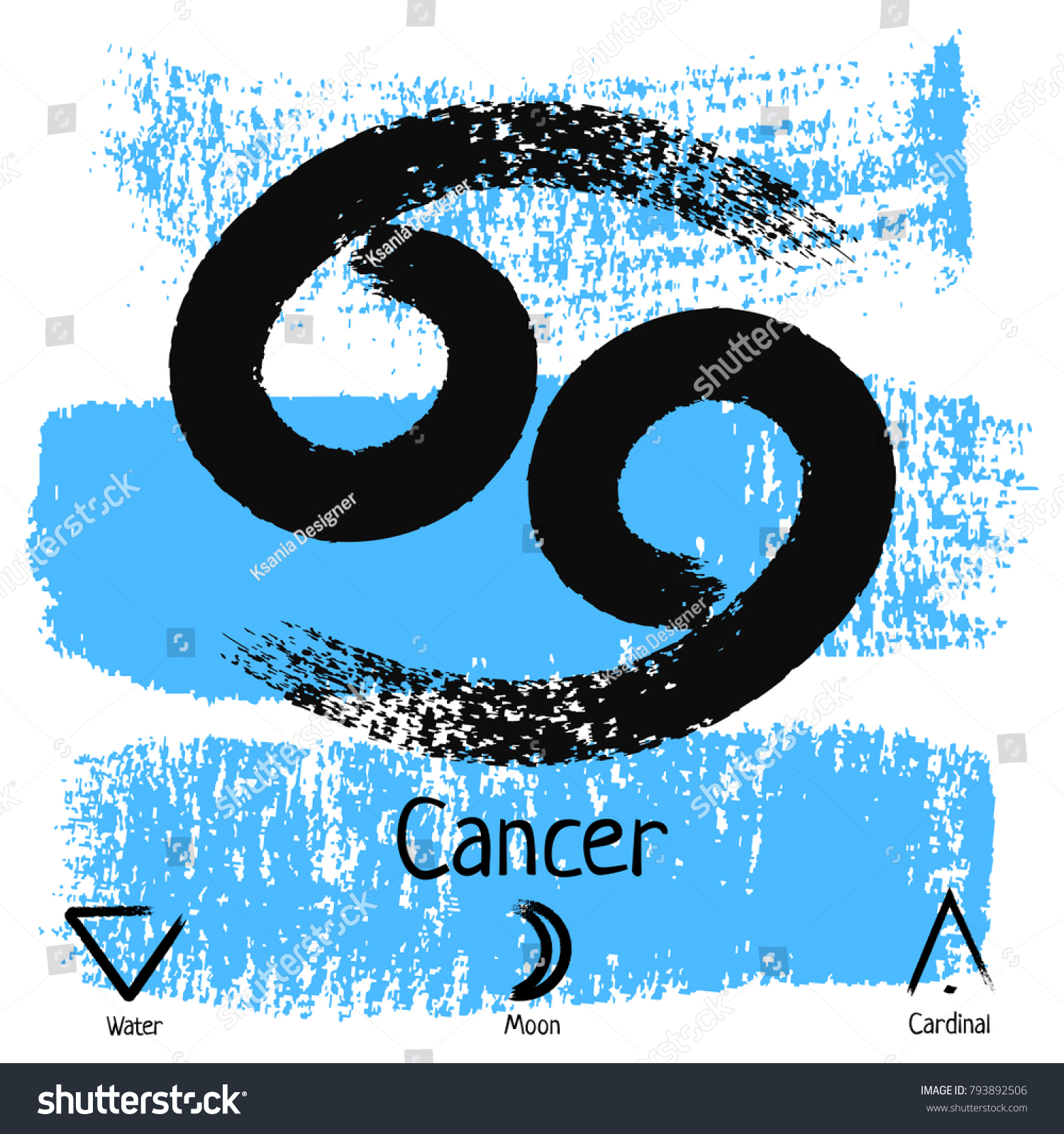 Cancer Zodiac Sign Pictogram Calligraphic Zodiac Stock Vector Royalty