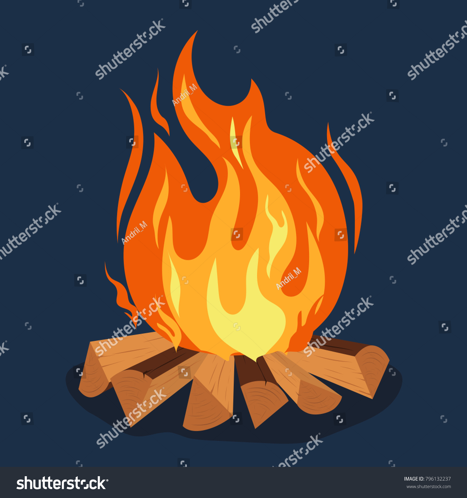 Bonfire Cartoon Style Illustration Camping Burning Stock Vector