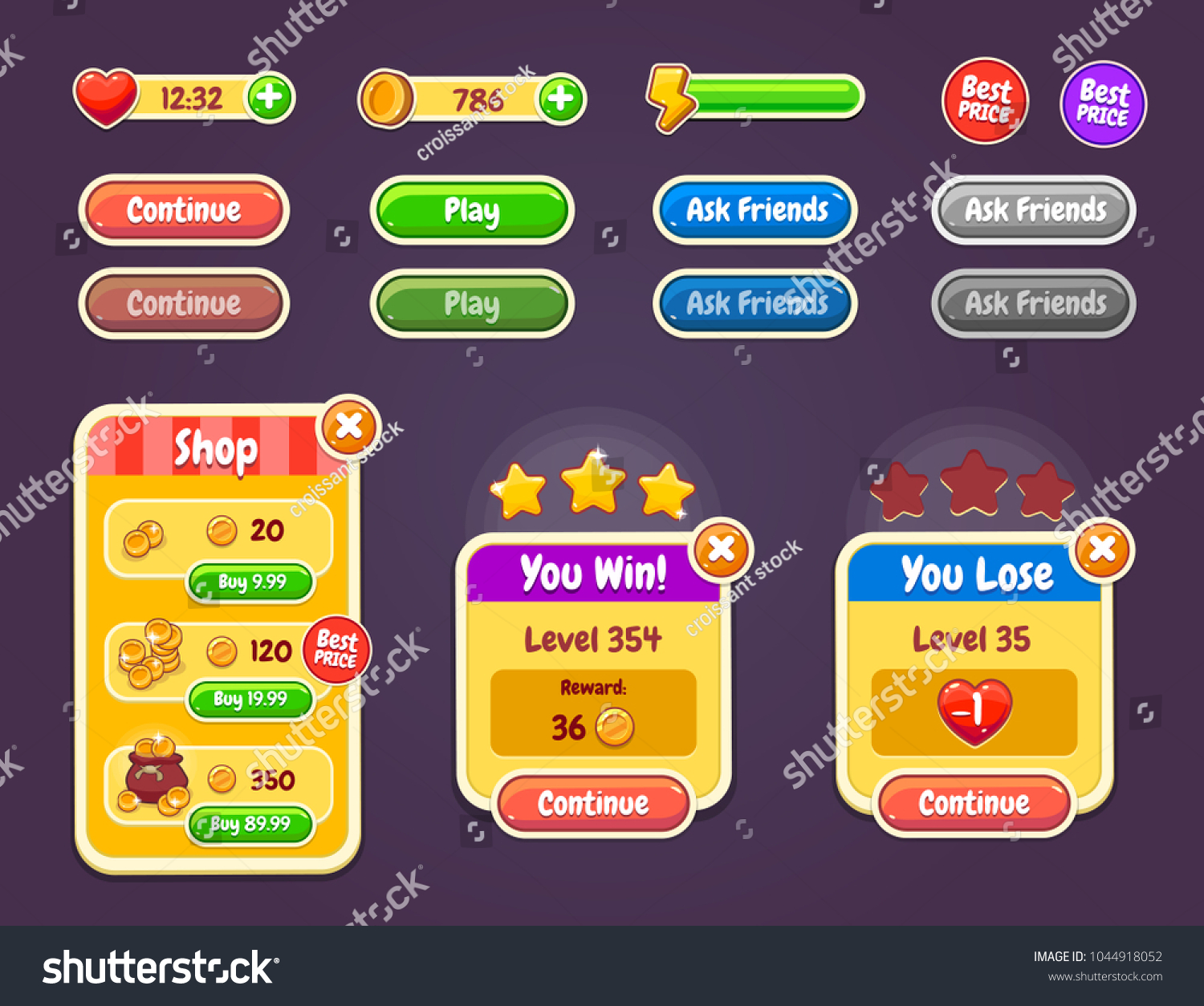 Game Ui Kit Complete Menu Of Graphical User Royalty Free Stock Vector 1044918052