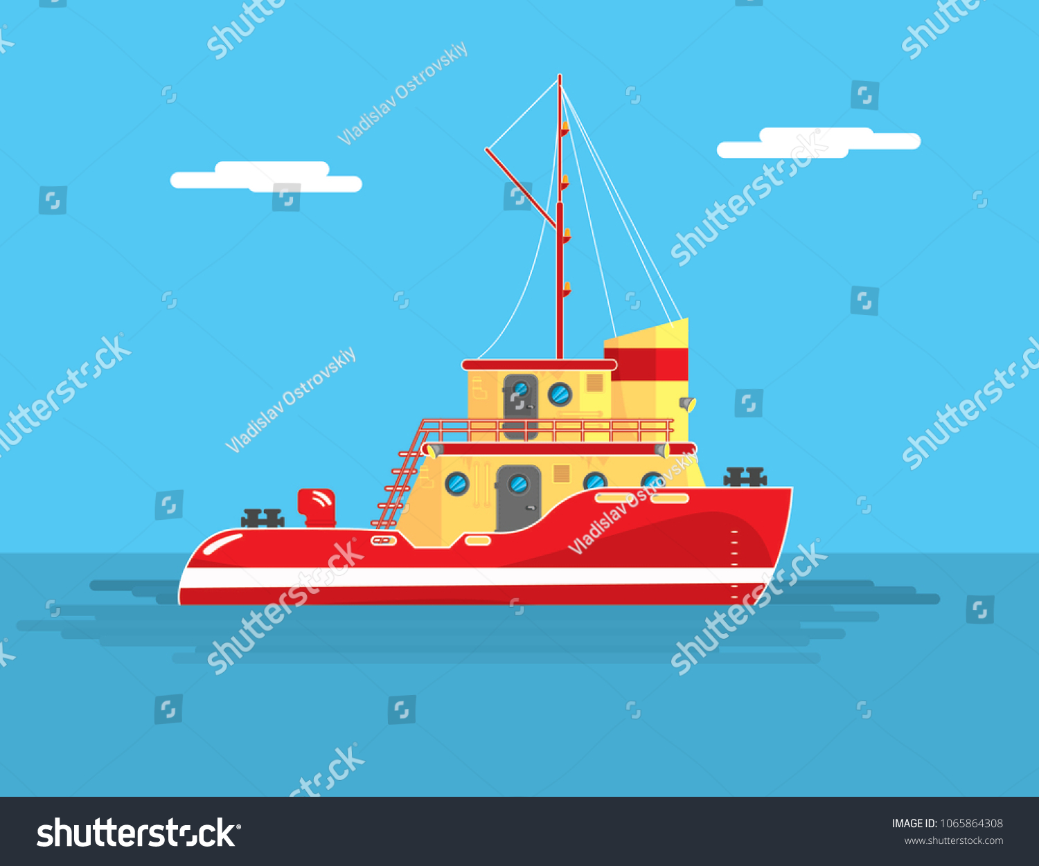 Tug Boat Vector Illustration Royalty Free Stock Vector 1065864308