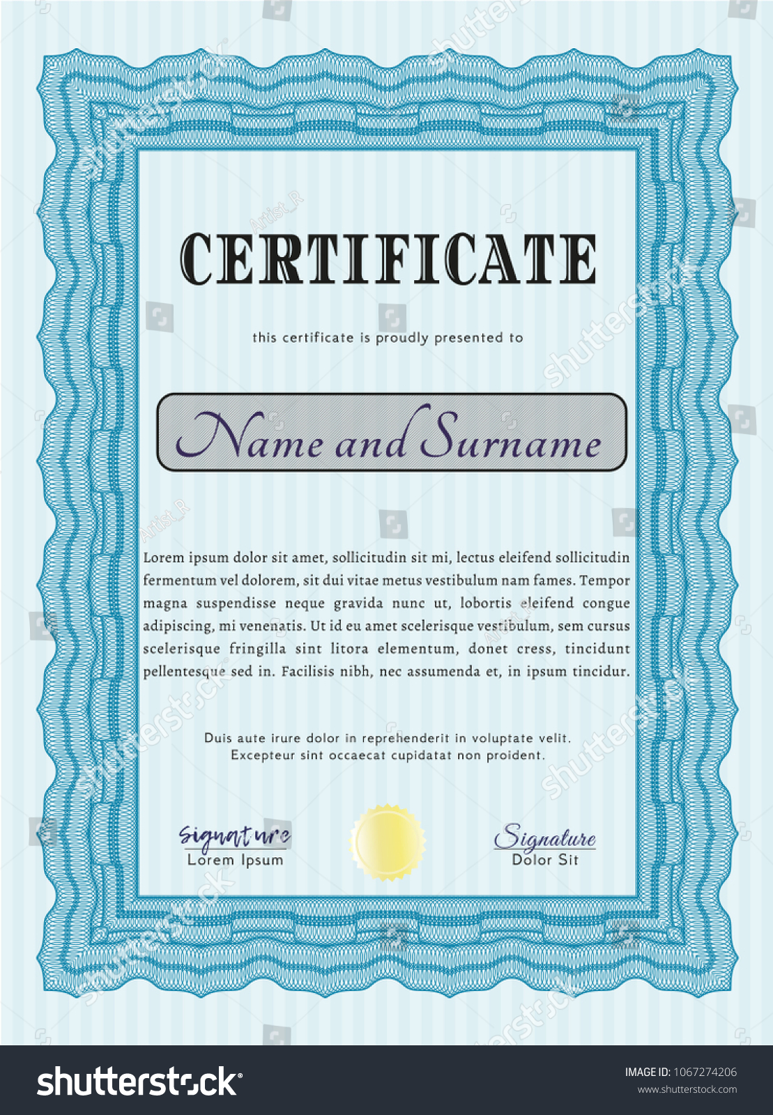Light blue Certificate. LovelLight blue Diploma - Royalty Free Stock ...