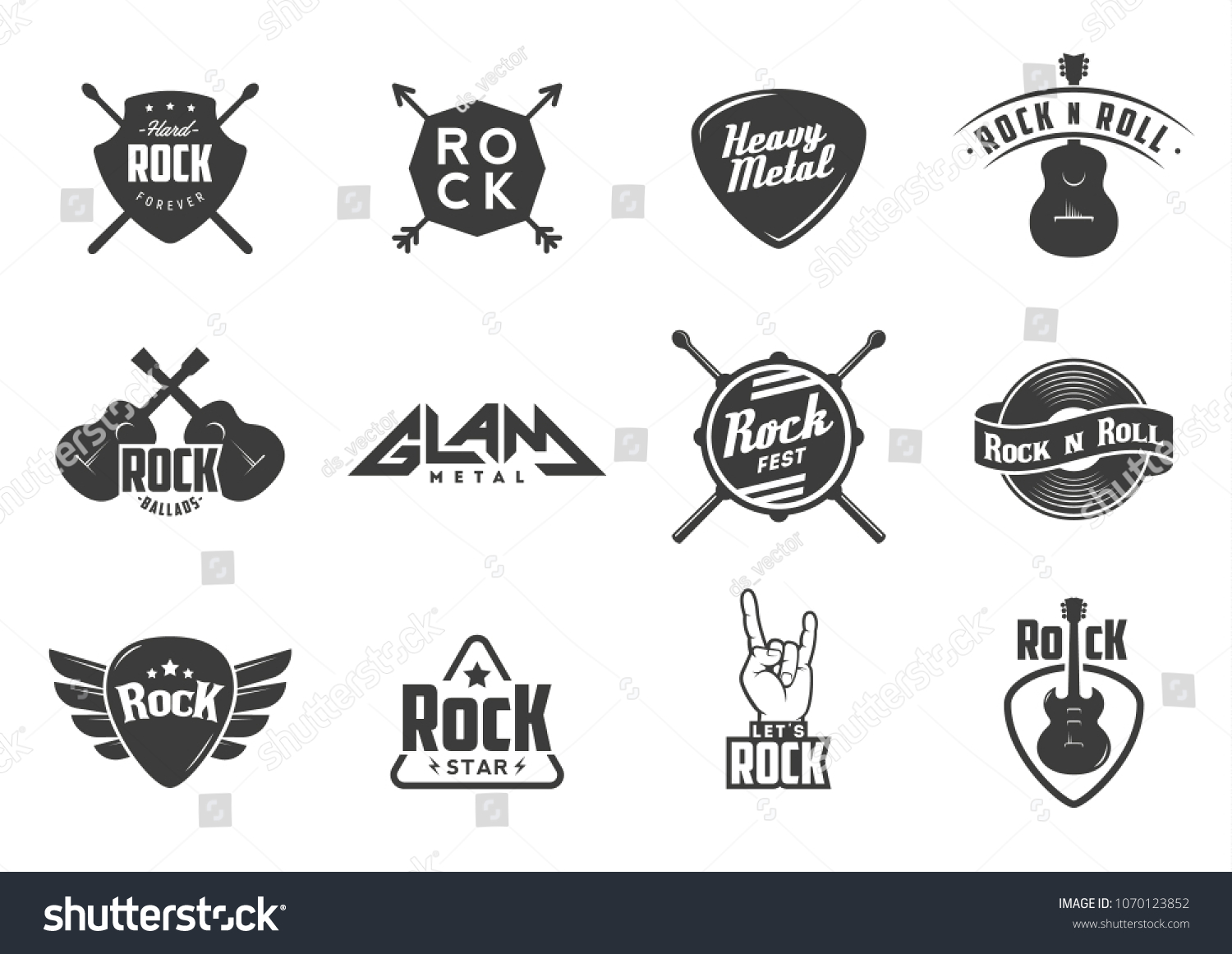 Set of vintage hard rock badges, logos and - Royalty Free Stock Vector ...