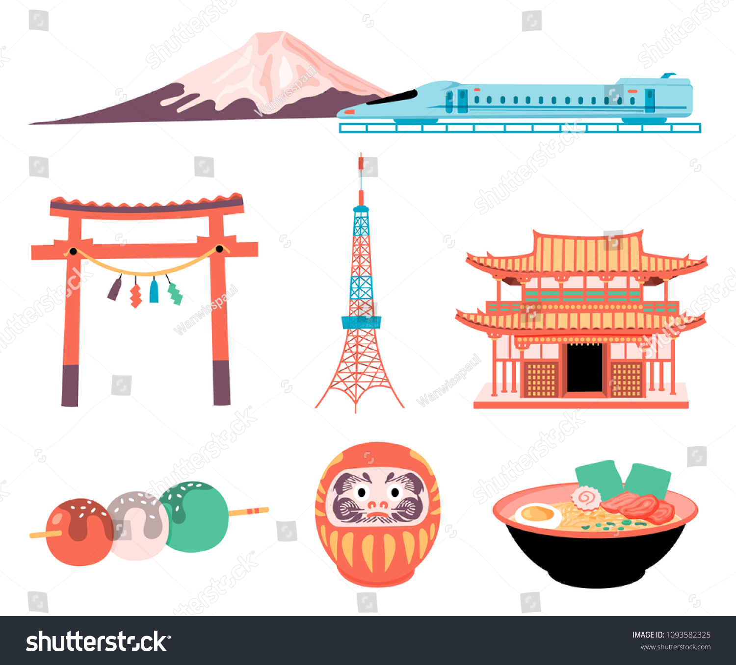 Japan travel elements set with Fuji mountain and - Royalty Free Stock ...