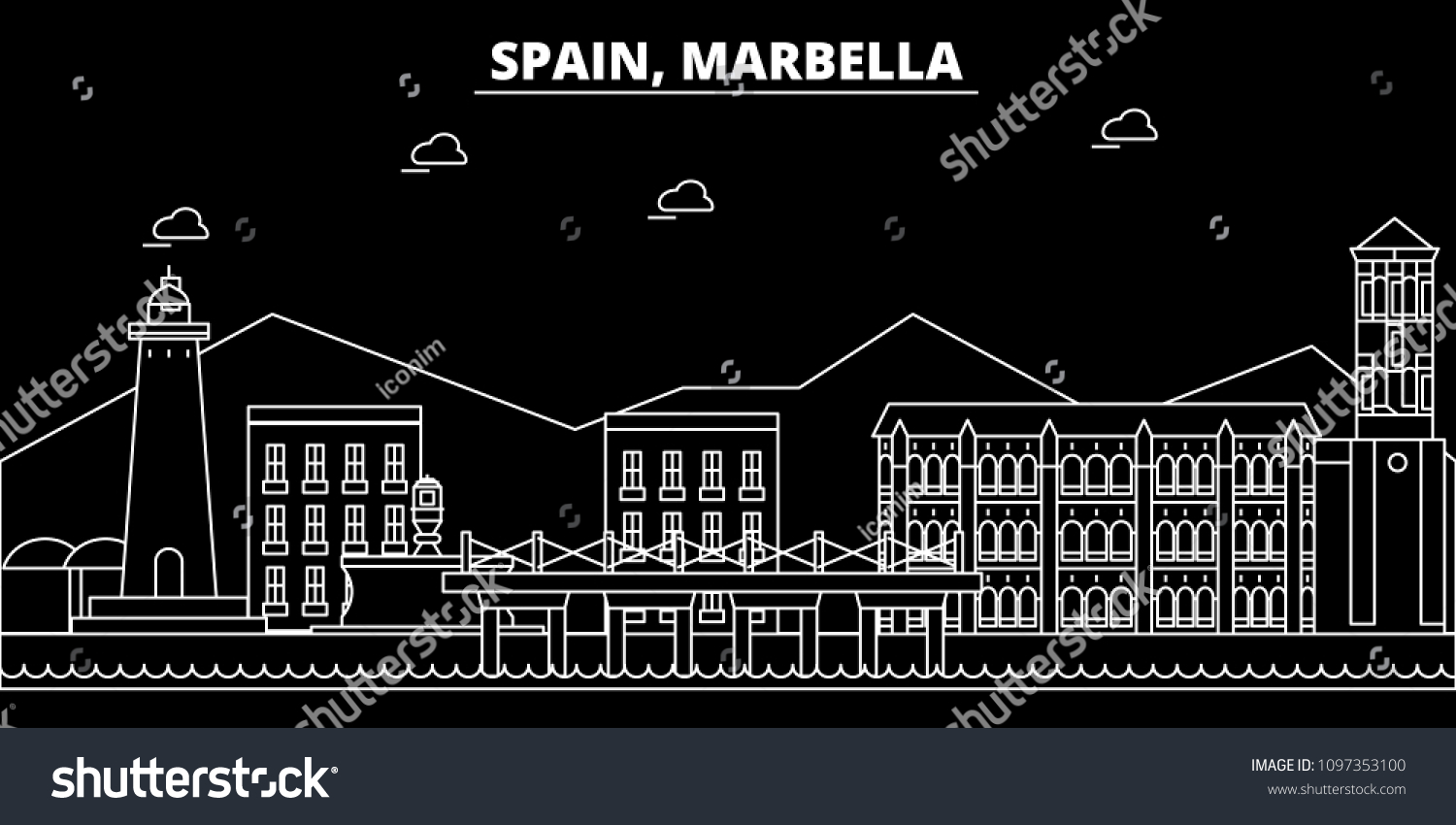 Marbella silhouette skyline. Spain - Marbella - Royalty Free Stock ...