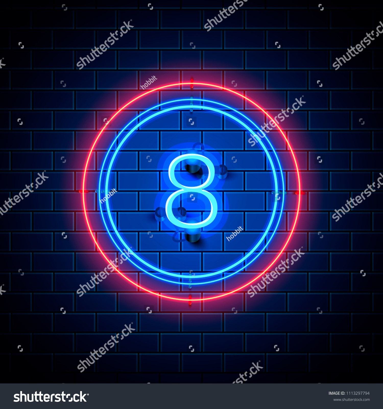 Neon city font sign number 8, signboard eight. - Royalty Free Stock ...