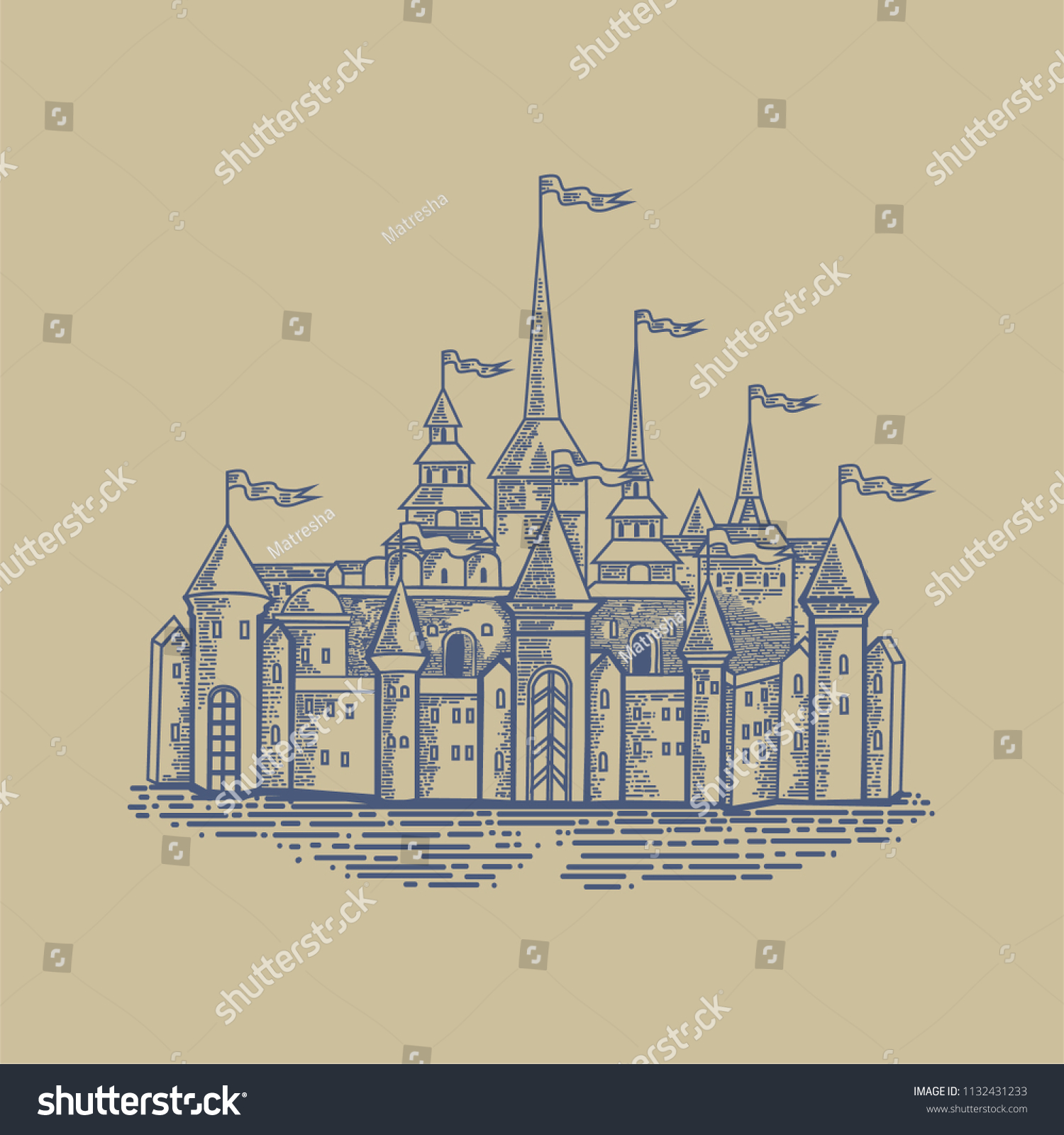 Medieval stone fortress. Sprites for game. - Royalty Free Stock Vector ...