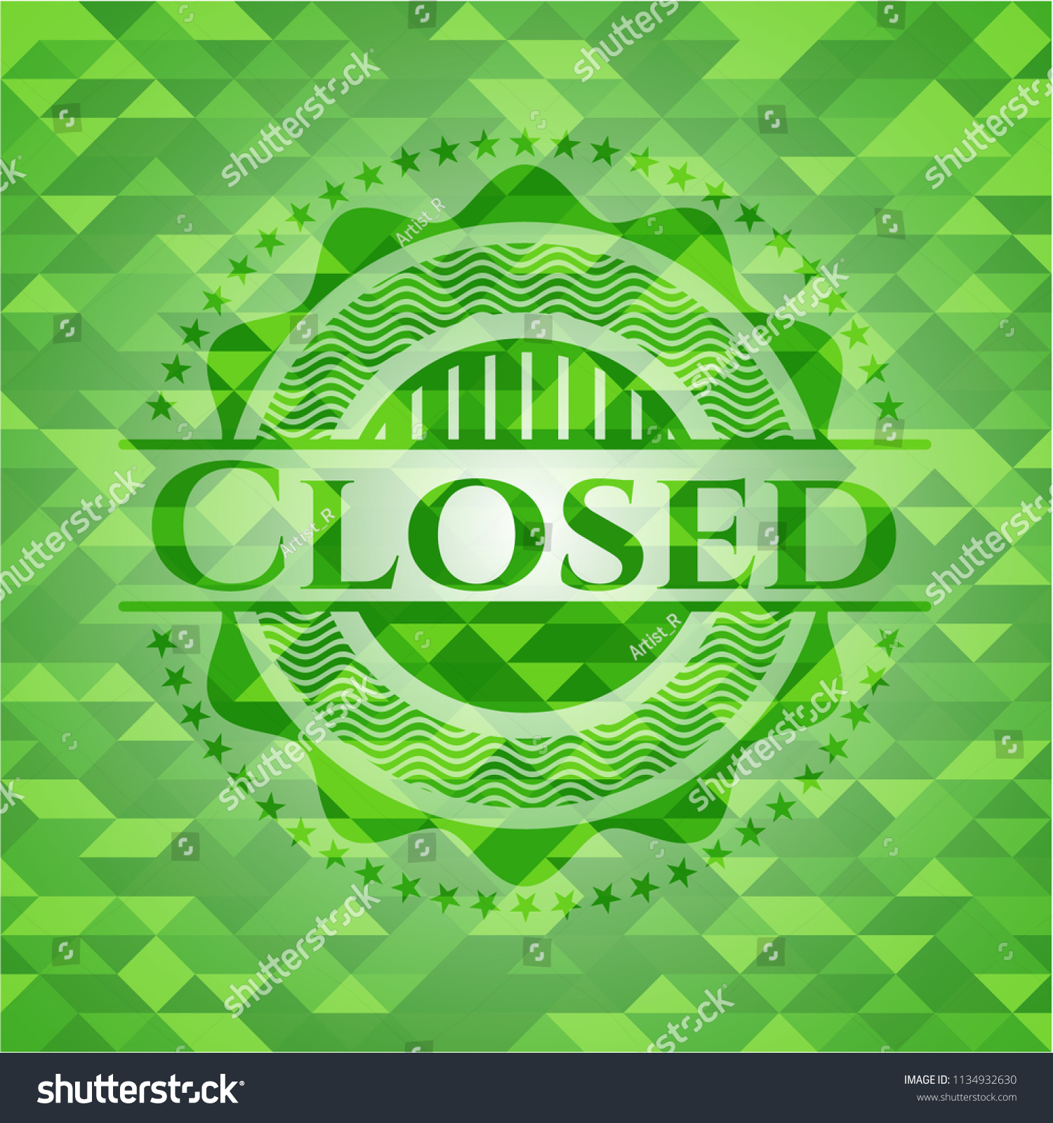 Closed green emblem with triangle mosaic - Royalty Free Stock Vector ...