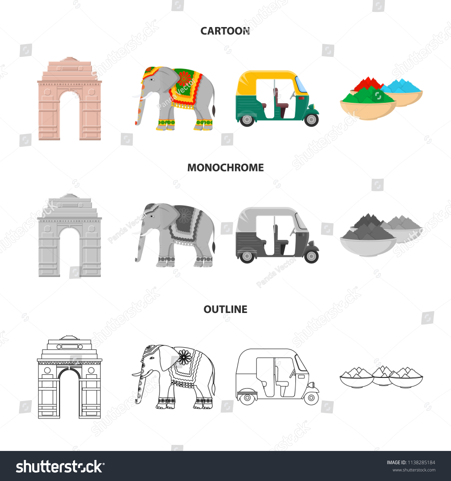 Country India cartoon,outline,monochrome icons - Royalty Free Stock ...