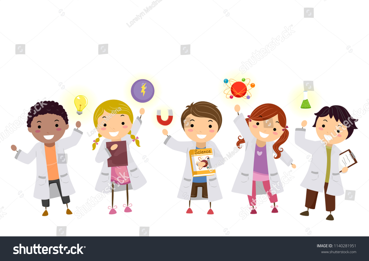 Illustration of Stickman Kids Wearing White Lab - Royalty Free Stock ...