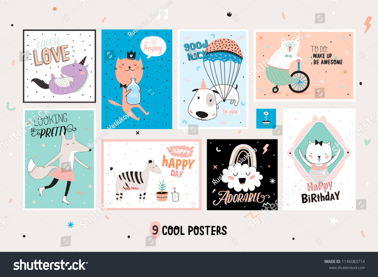 Cute and funny animal poster set. Isolated. - Royalty Free Stock Vector ...