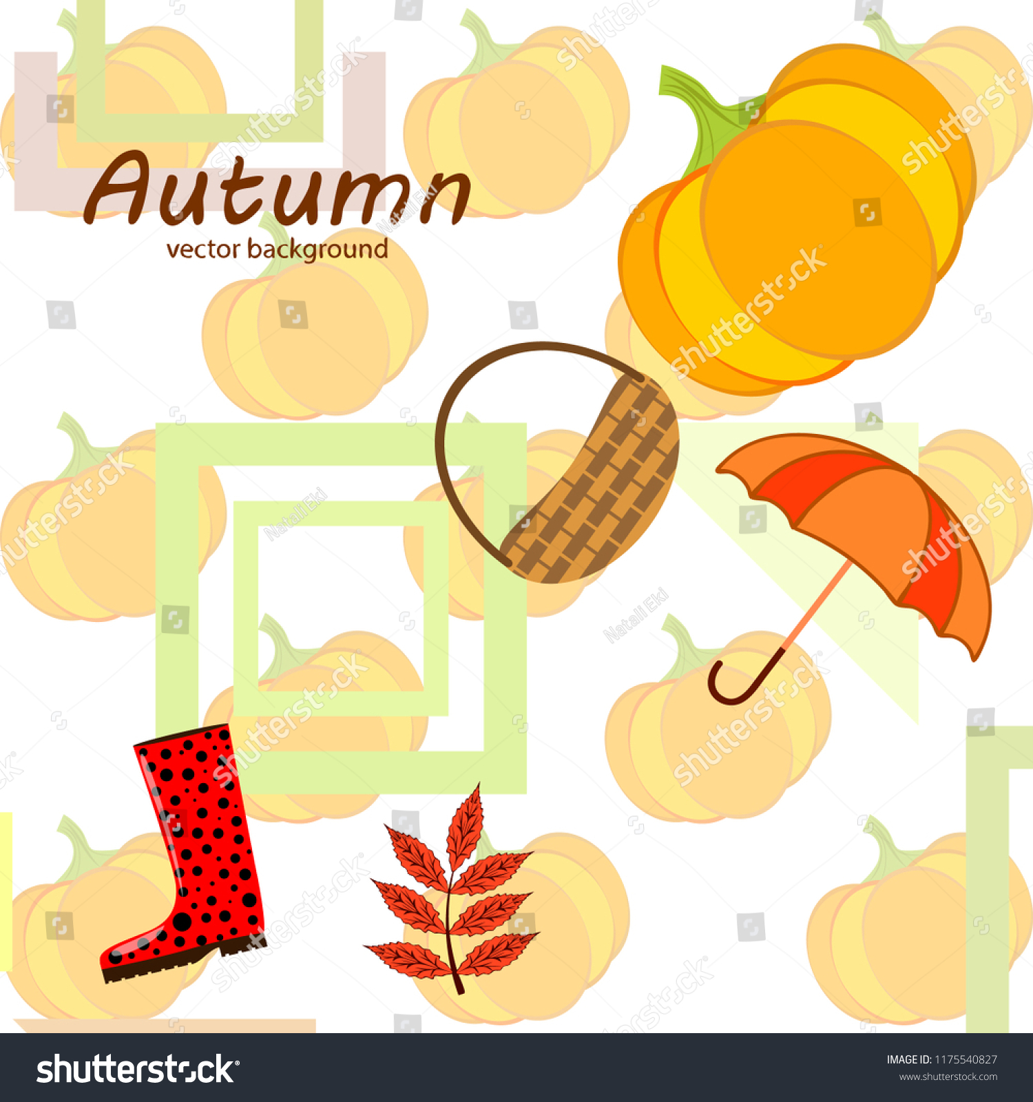 pumpkin umbrella rubber boots fallen leaf basket - Royalty Free Stock ...