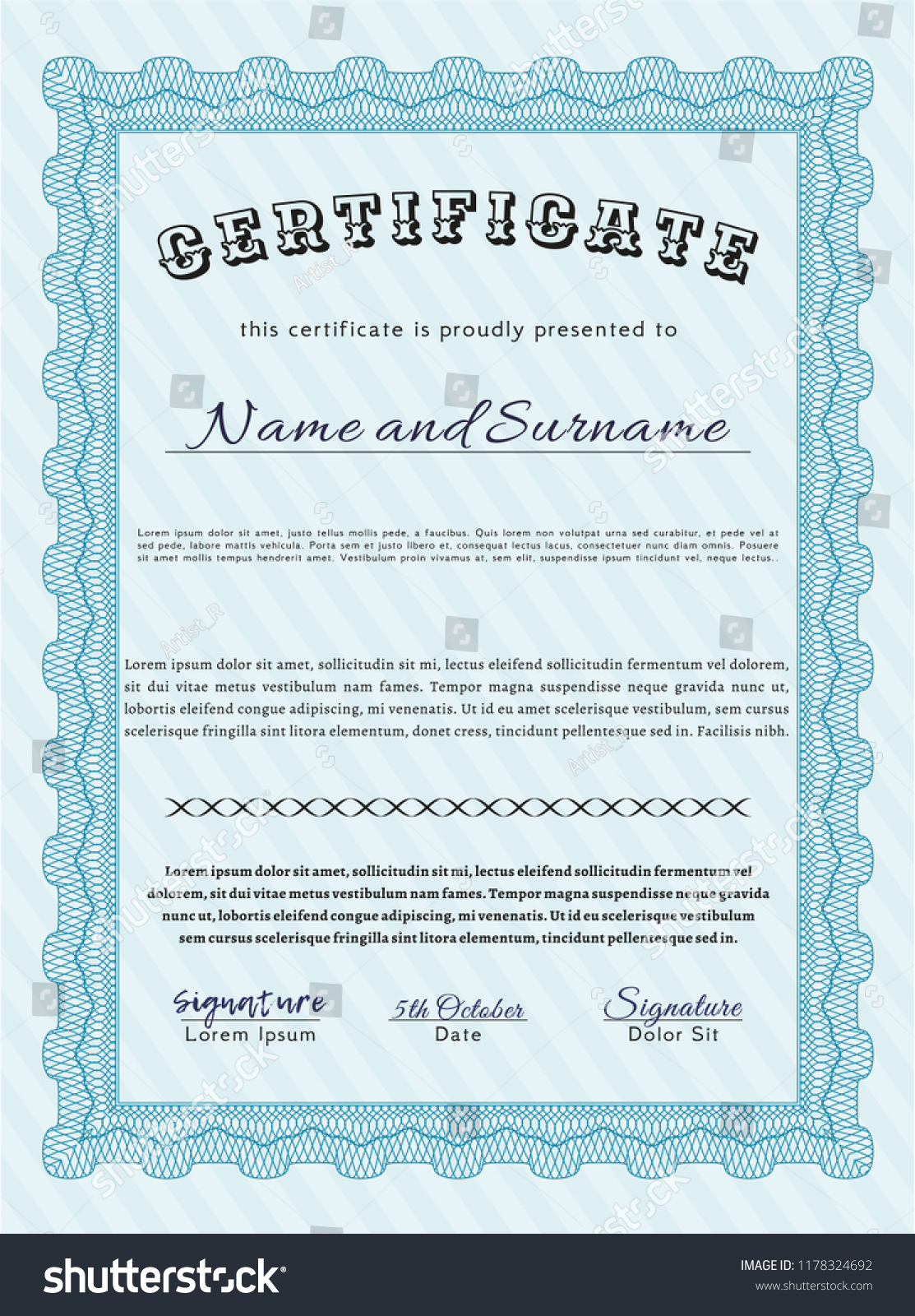 Light blue Certificate or diploma template. - Royalty Free Stock Vector ...