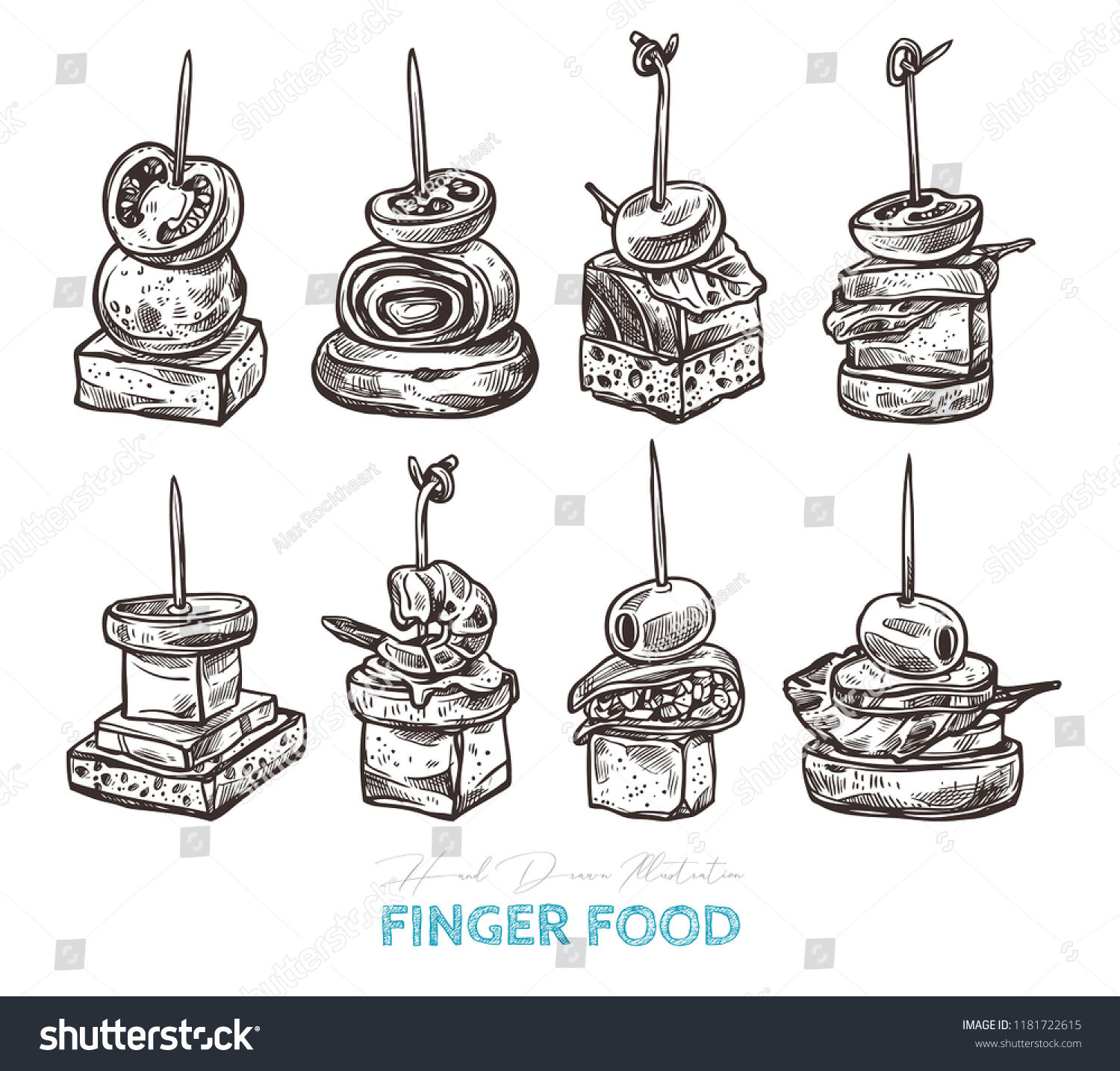 Finger food vector sketch hand drawn - Royalty Free Stock Vector ...