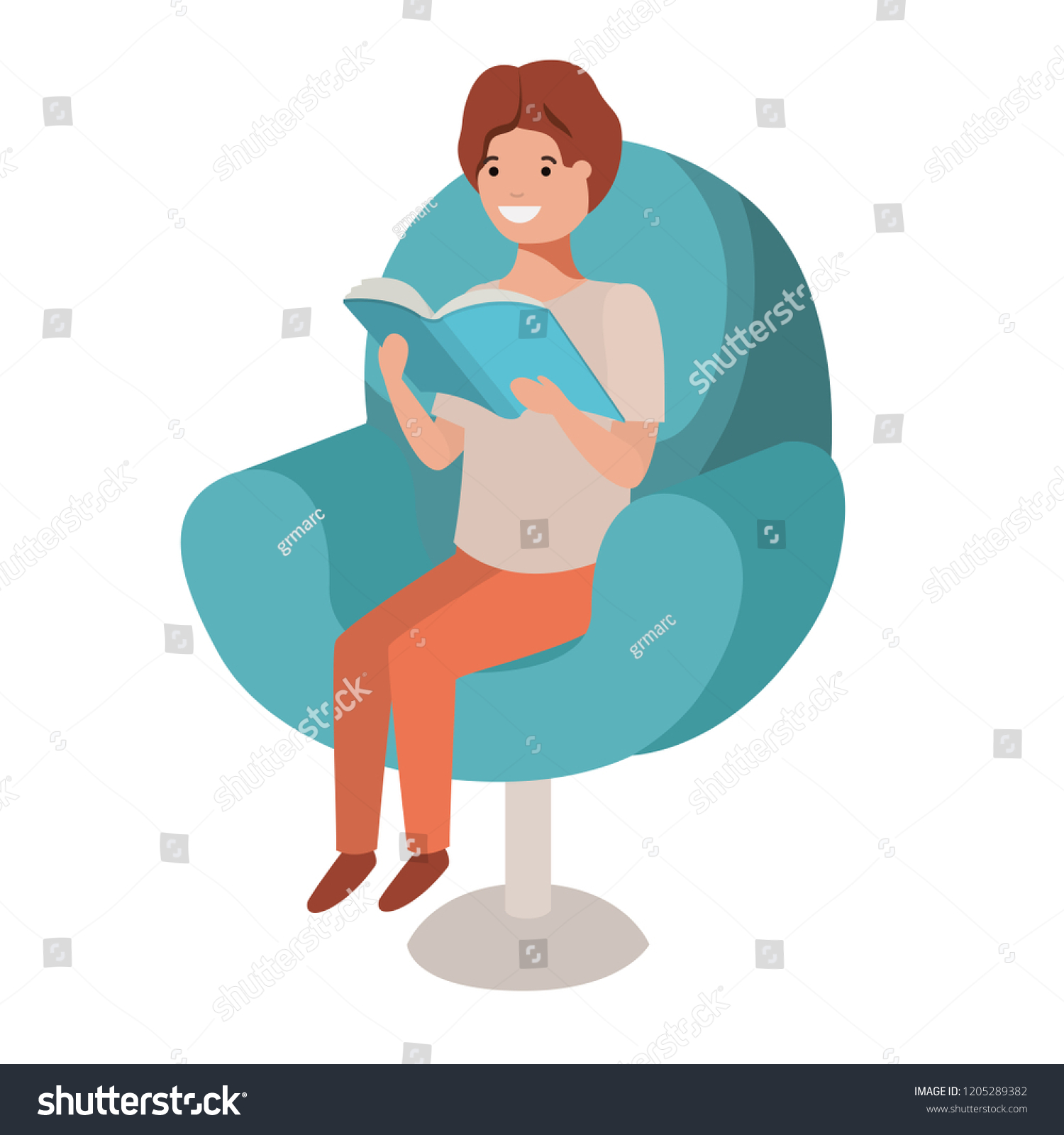 man reading book in the sofa avatar character - Royalty Free Stock ...