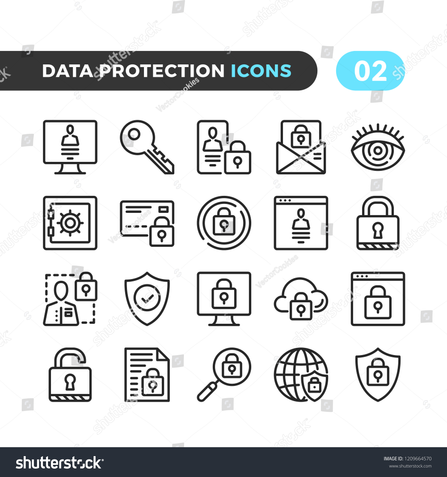 Data protection line icons. Outline symbols - Royalty Free Stock Vector ...