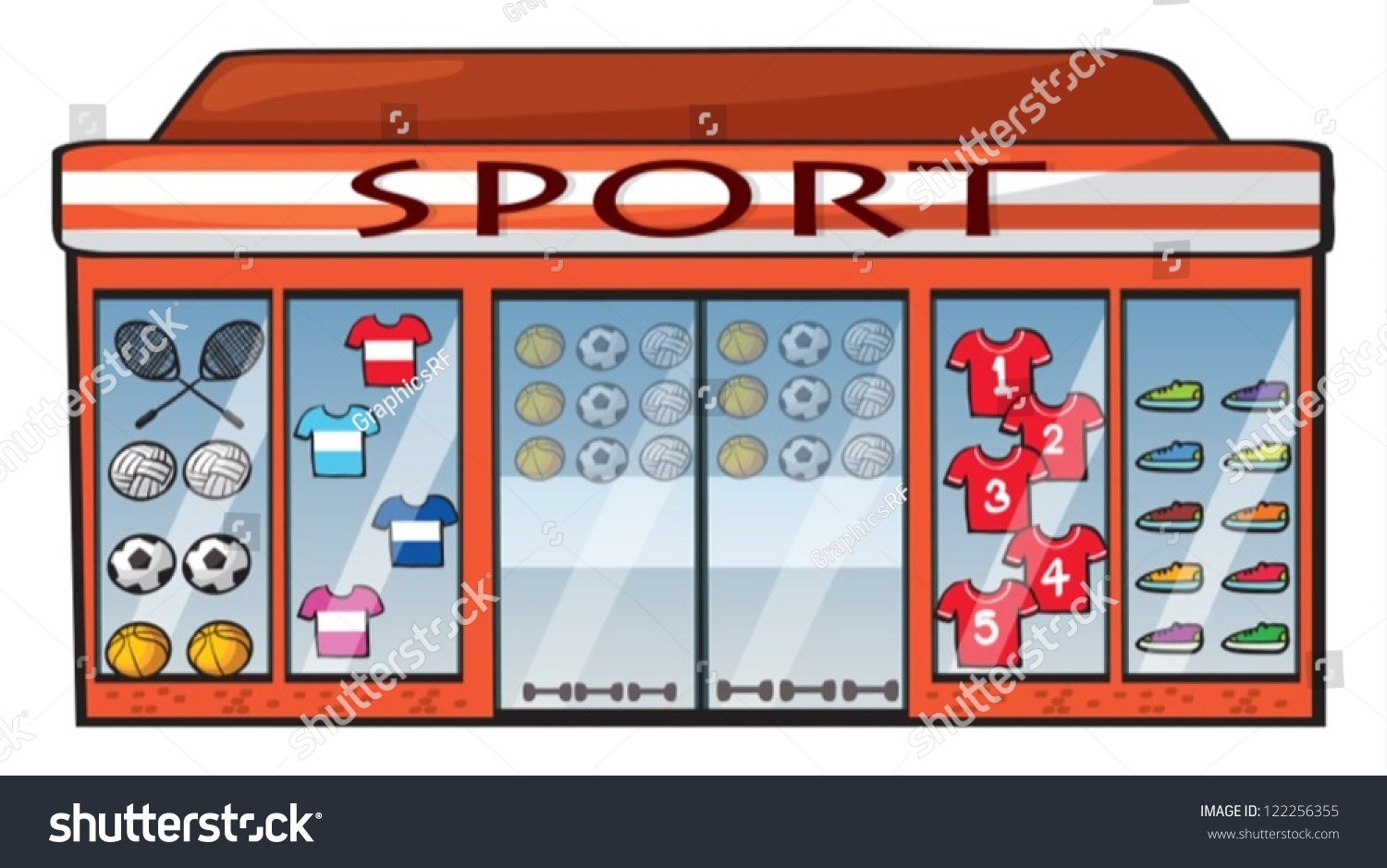 Illustration of a sports shop on a white - Royalty Free Stock Vector ...