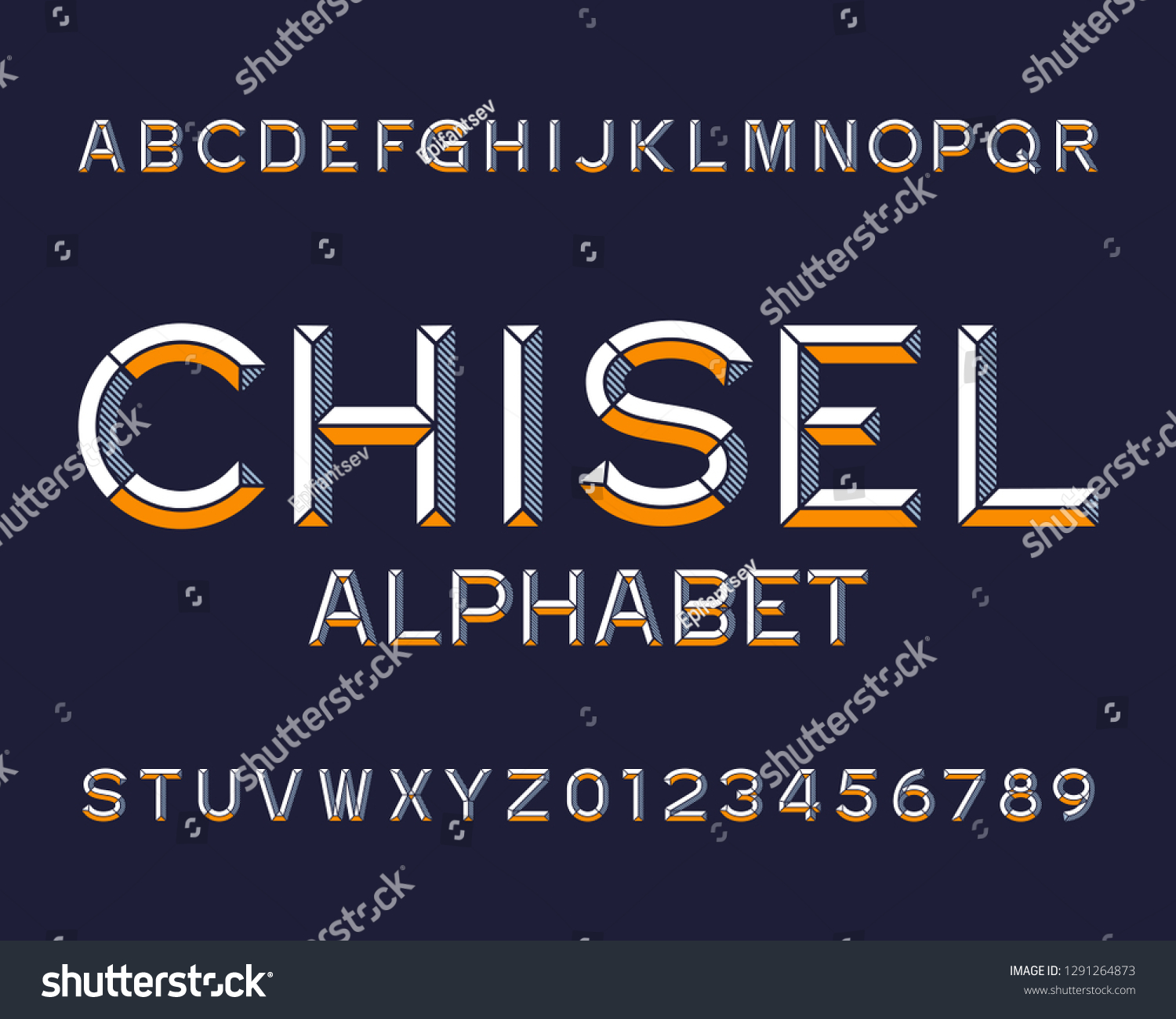 Chisel alphabet font. Type letters and numbers. - Royalty Free Stock ...