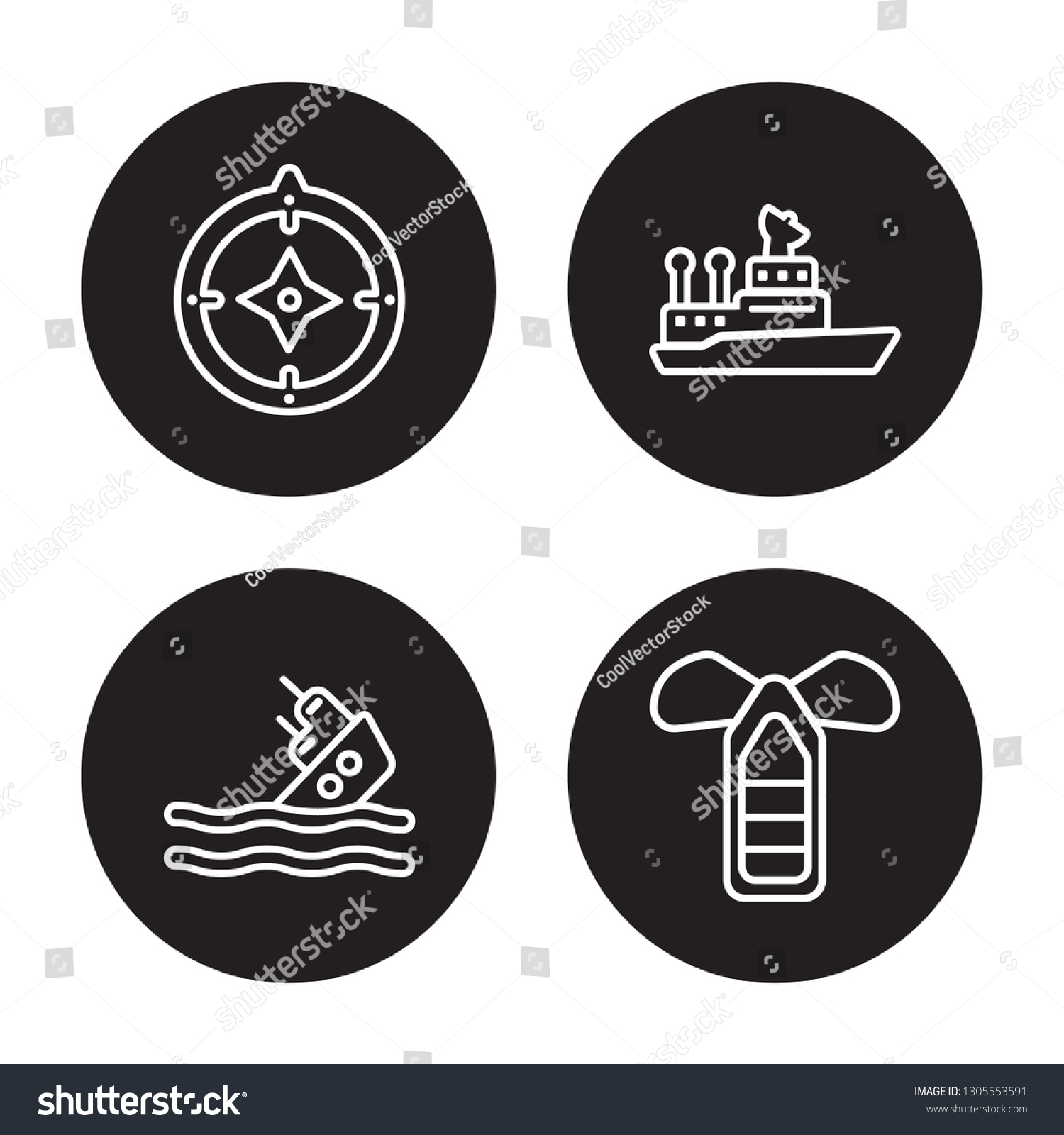 4 Linear Vector Icon Set Azimuth Compass Royalty Free Stock Vector 1305553591