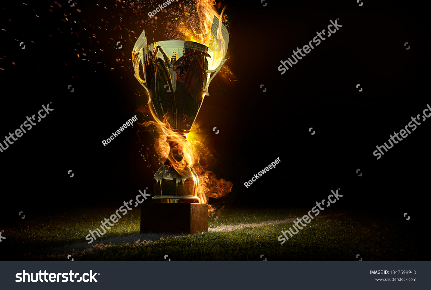 Sports background. Burning trophy goblet. Winner - Royalty Free Stock ...