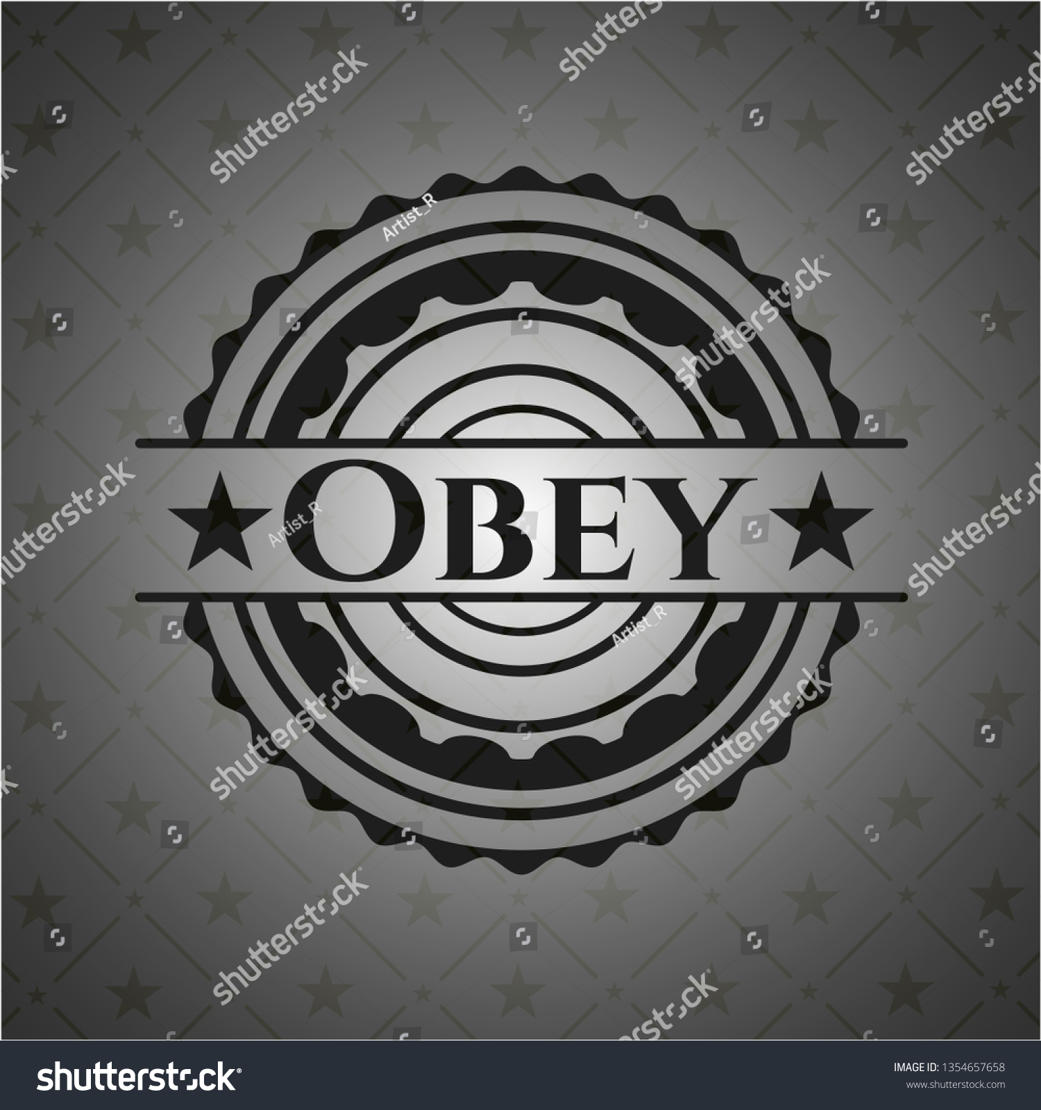 Obey realistic black emblem - Royalty Free Stock Vector 1354657658 ...