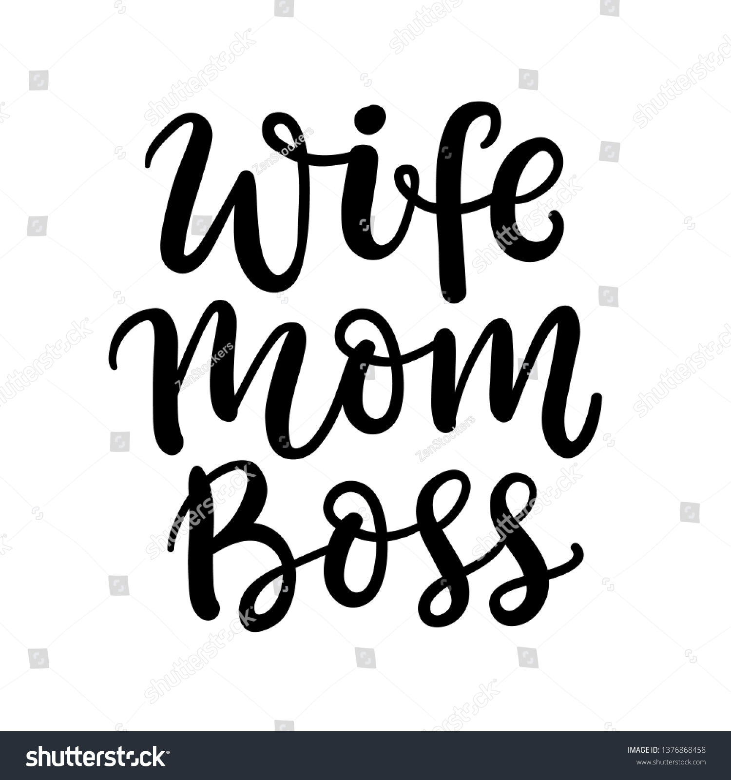 Wife Mom Boss Hand Written Lettering Royalty Free Stock Vector