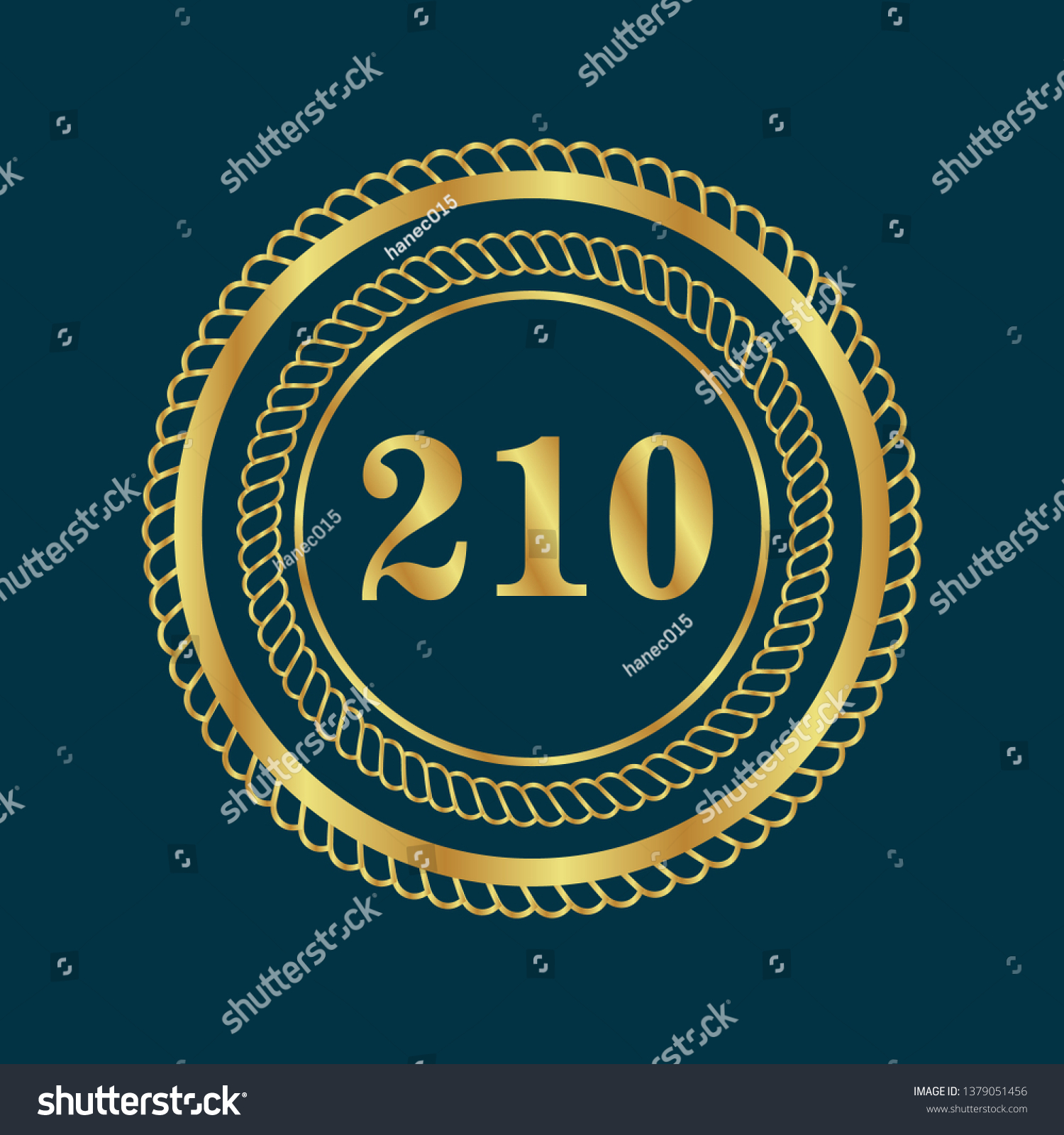 Gold button with 210 years anniversary . emblem, - Royalty Free Stock ...