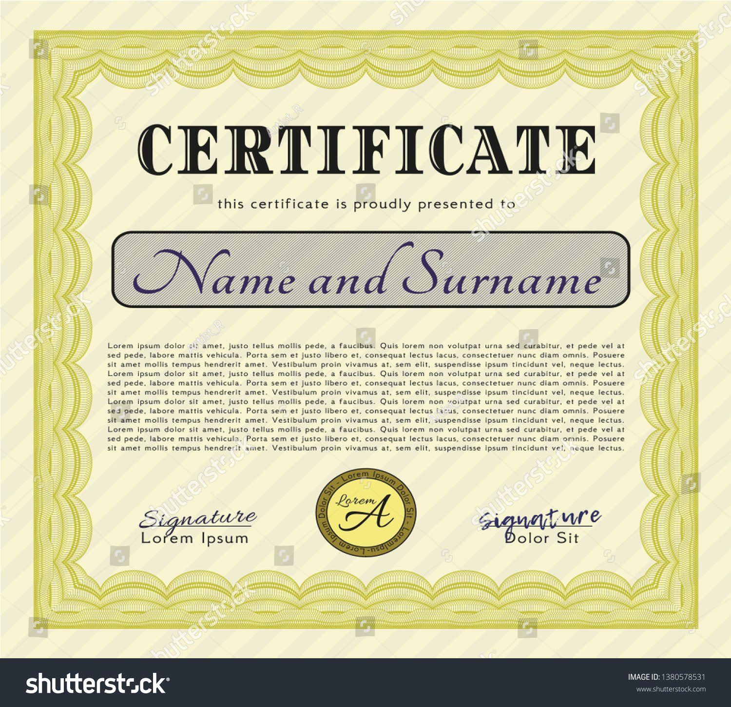 Yellow Sample Diploma. Easy to print. - Royalty Free Stock Vector ...