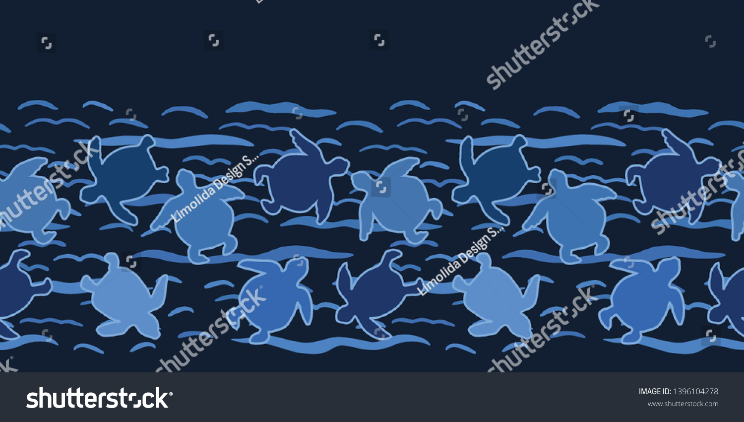 Top View Of Swimming Sea Turtles Border Pattern Royalty Free Stock Vector 1396104278