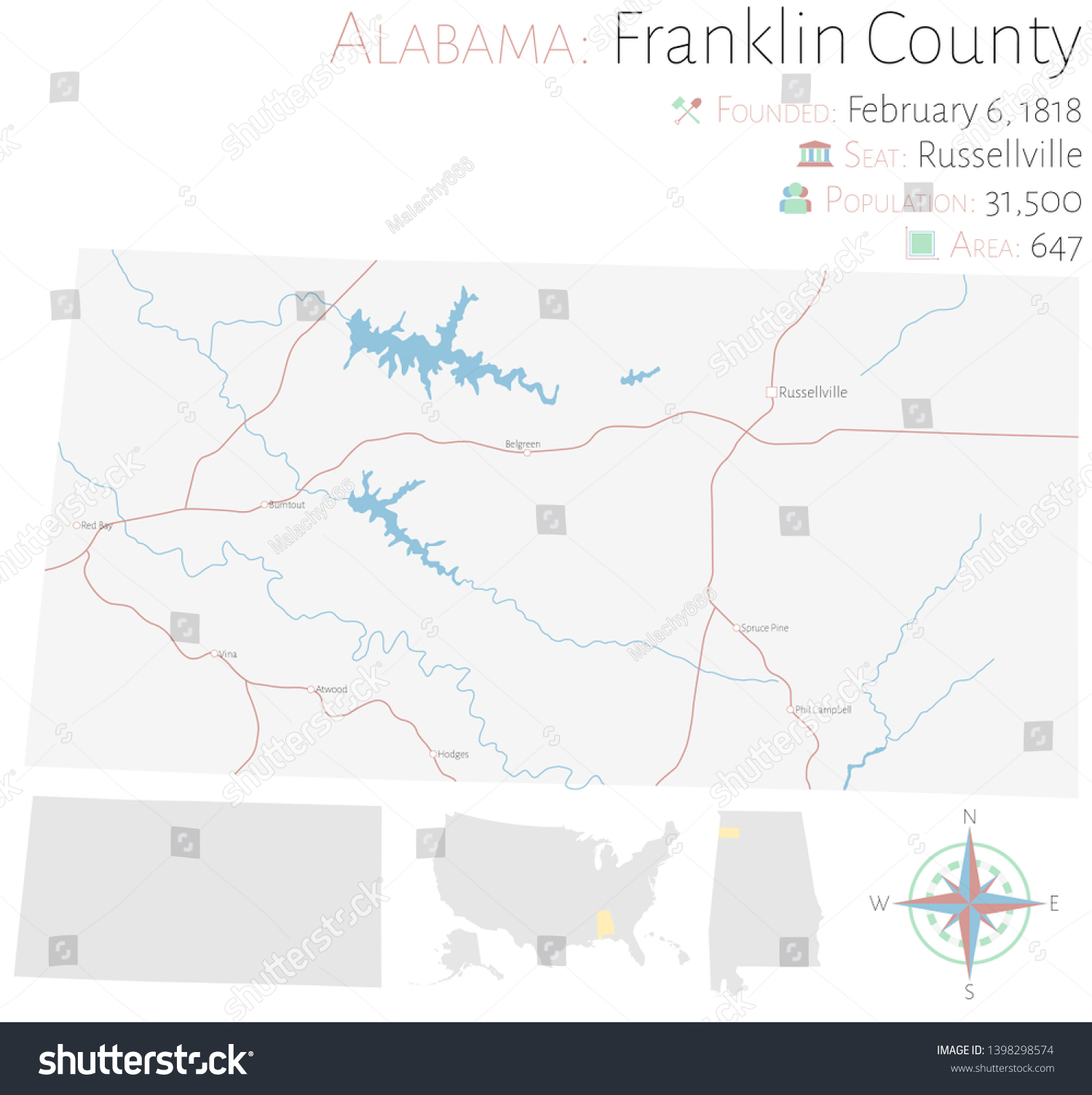 Large and detailed map of Franklin county in - Royalty Free Stock ...