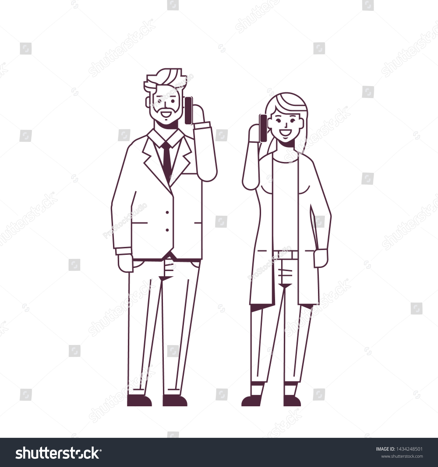 Businesspeople Couple Using Smartphones Business Royalty Free Stock