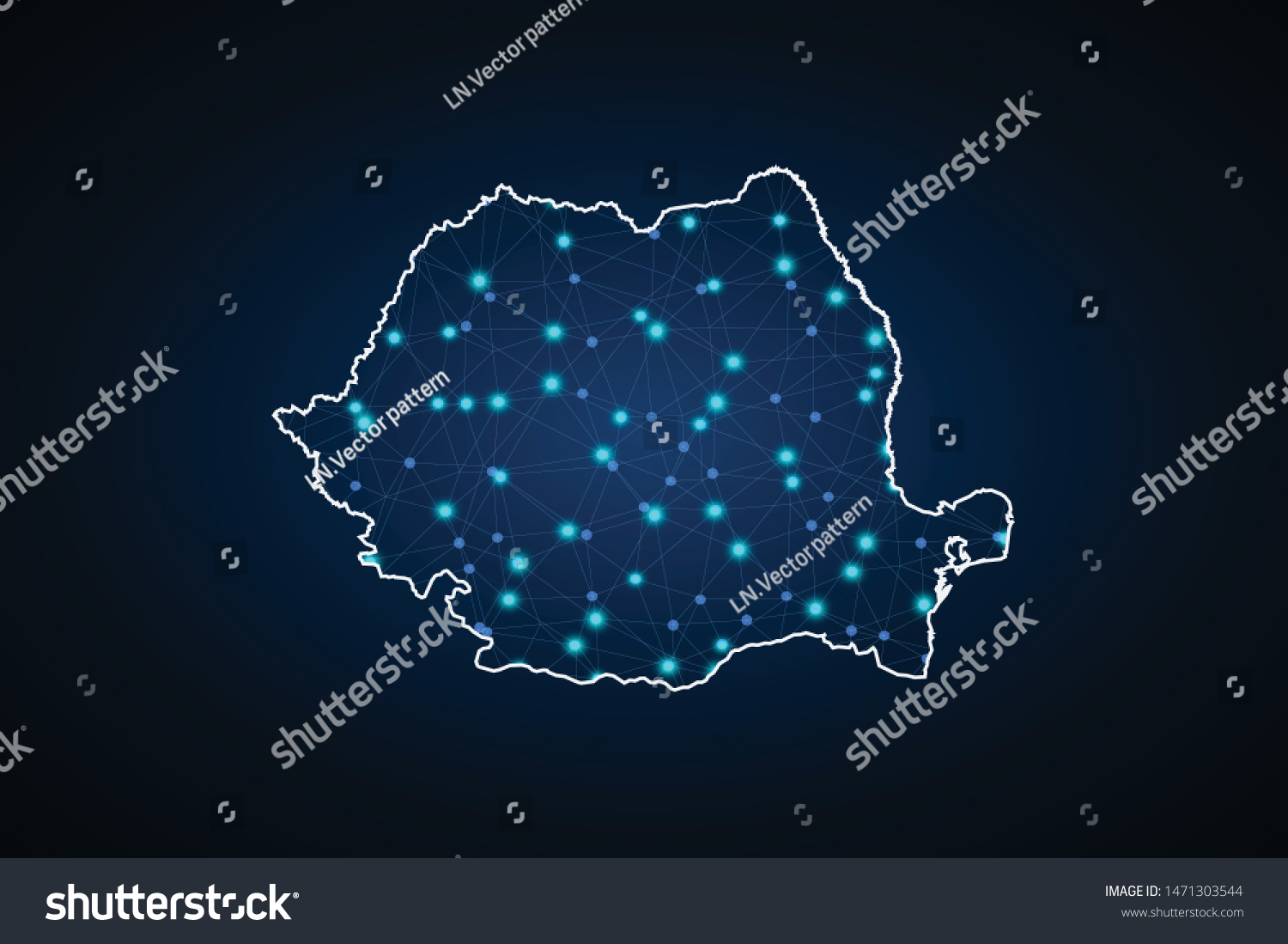 Map of Romania. Wire frame 3D mesh polygonal - Royalty Free Stock ...