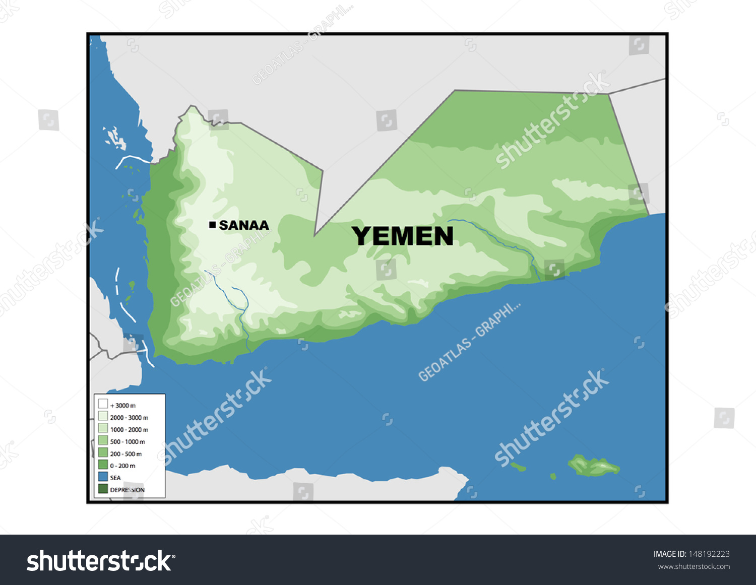 Physical map of yemen