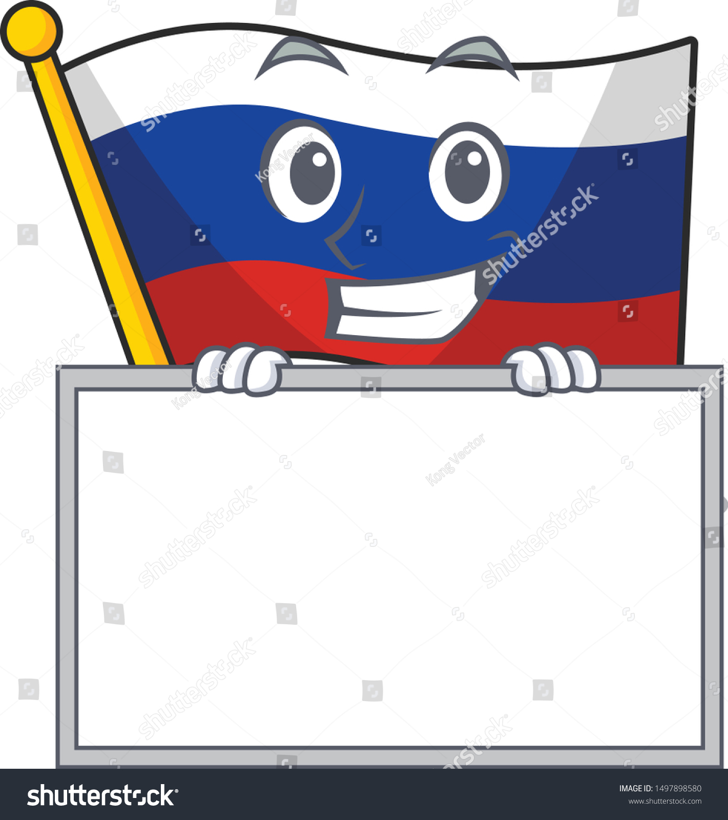 Grinning with board russian mascot flag shaped - Royalty Free Stock ...