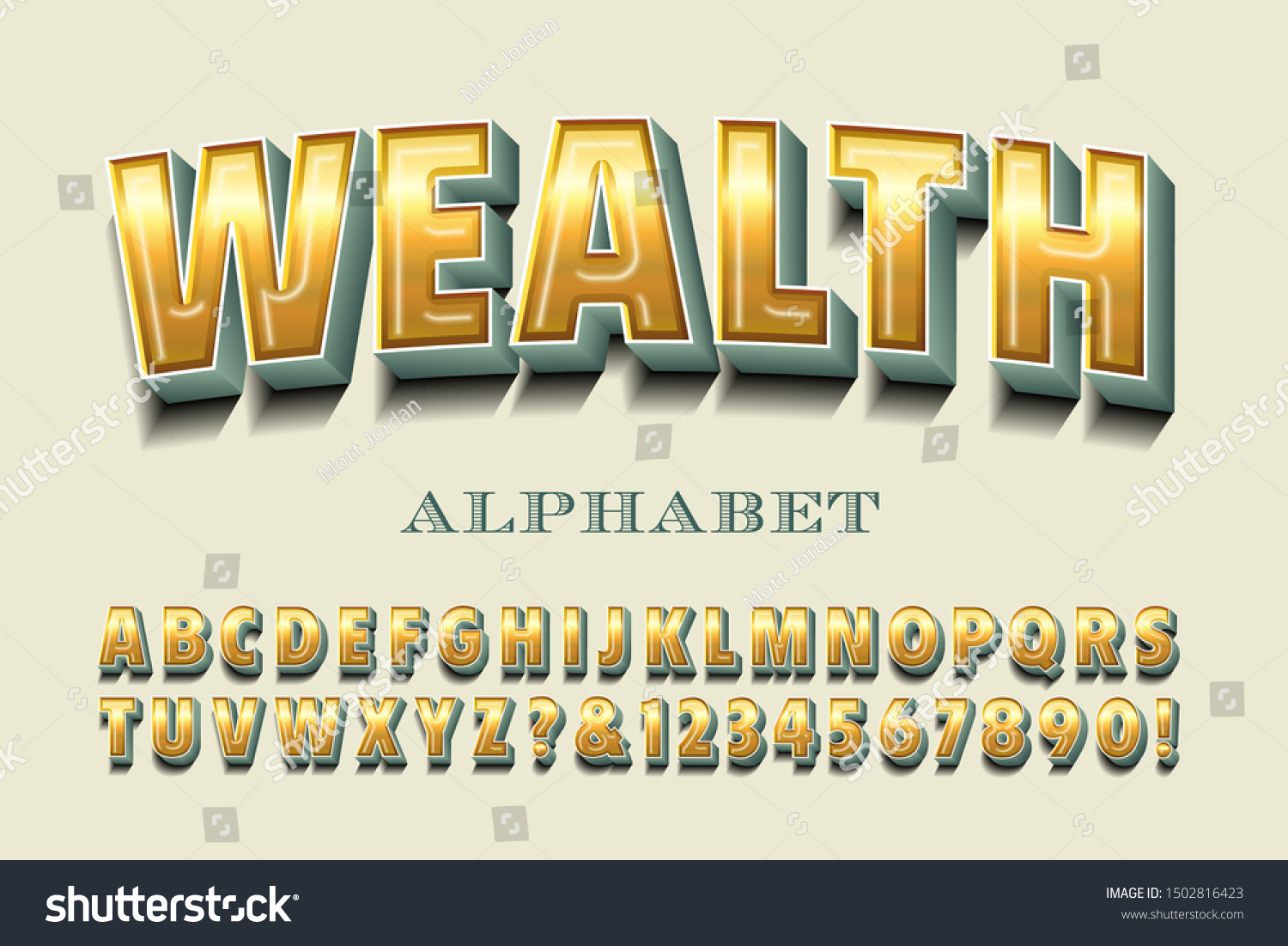 A bold condensed alphabet with 3d gold effects; - Royalty Free Stock ...