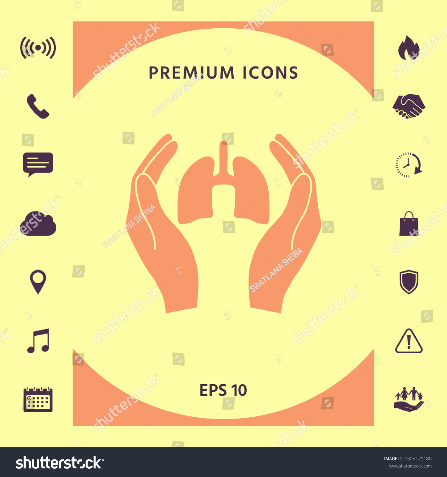 Hands holding lungs - protection icon. Graphic - Royalty Free Stock ...
