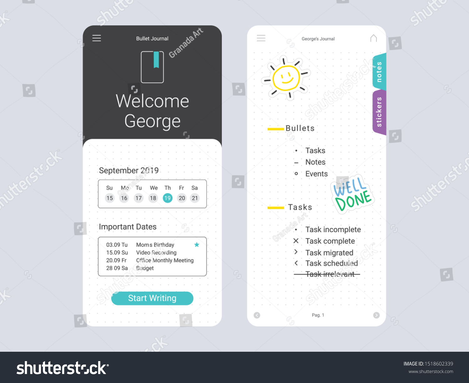 Journal App Concept UI, UX, GUI screens and flat - Royalty Free Stock ...