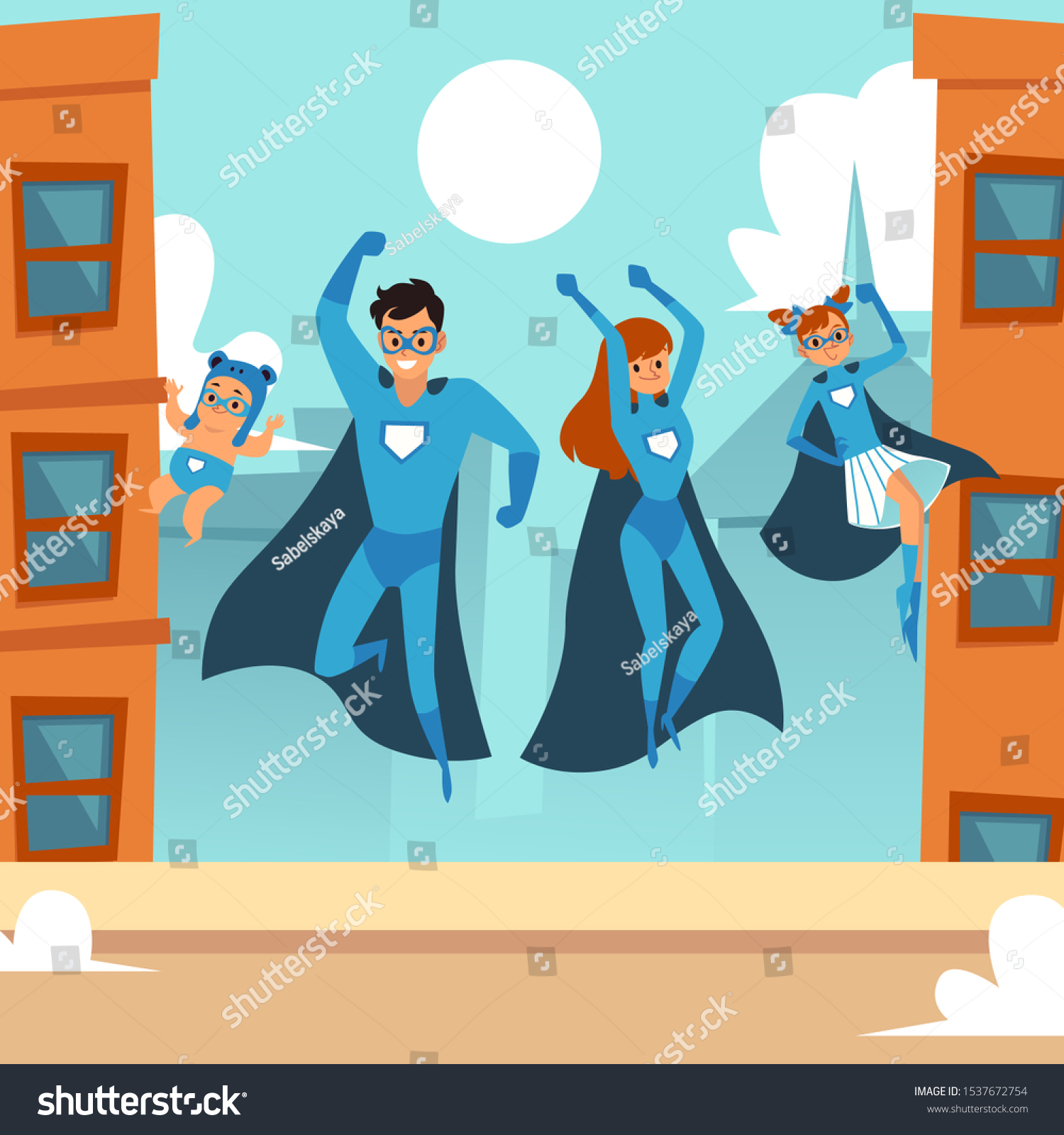Superhero family - happy cartoon couple with - Royalty Free Stock ...