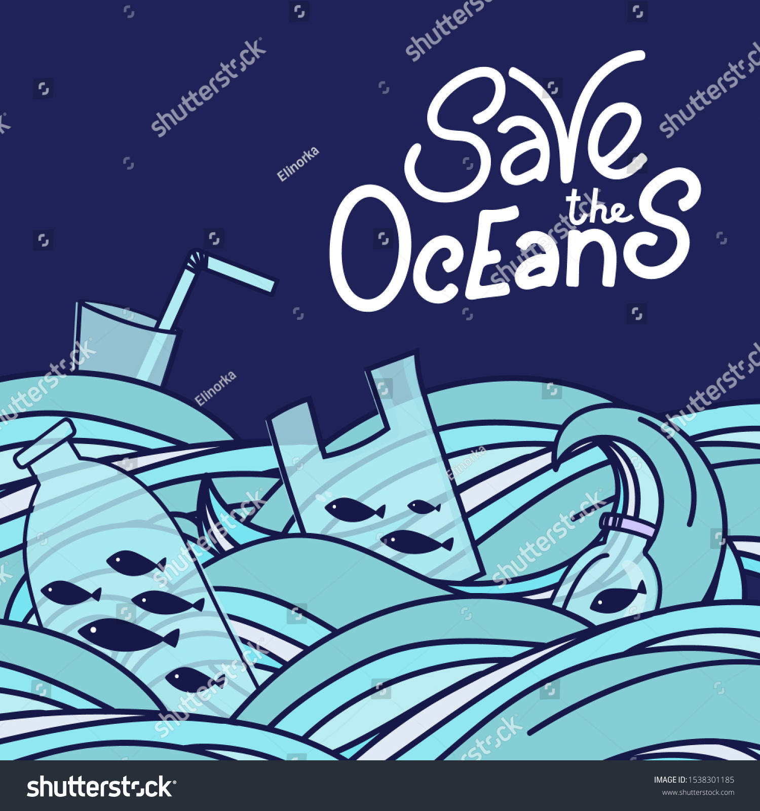 Save The Ocean Hand Drawn Lettering Plastic Royalty Free Stock