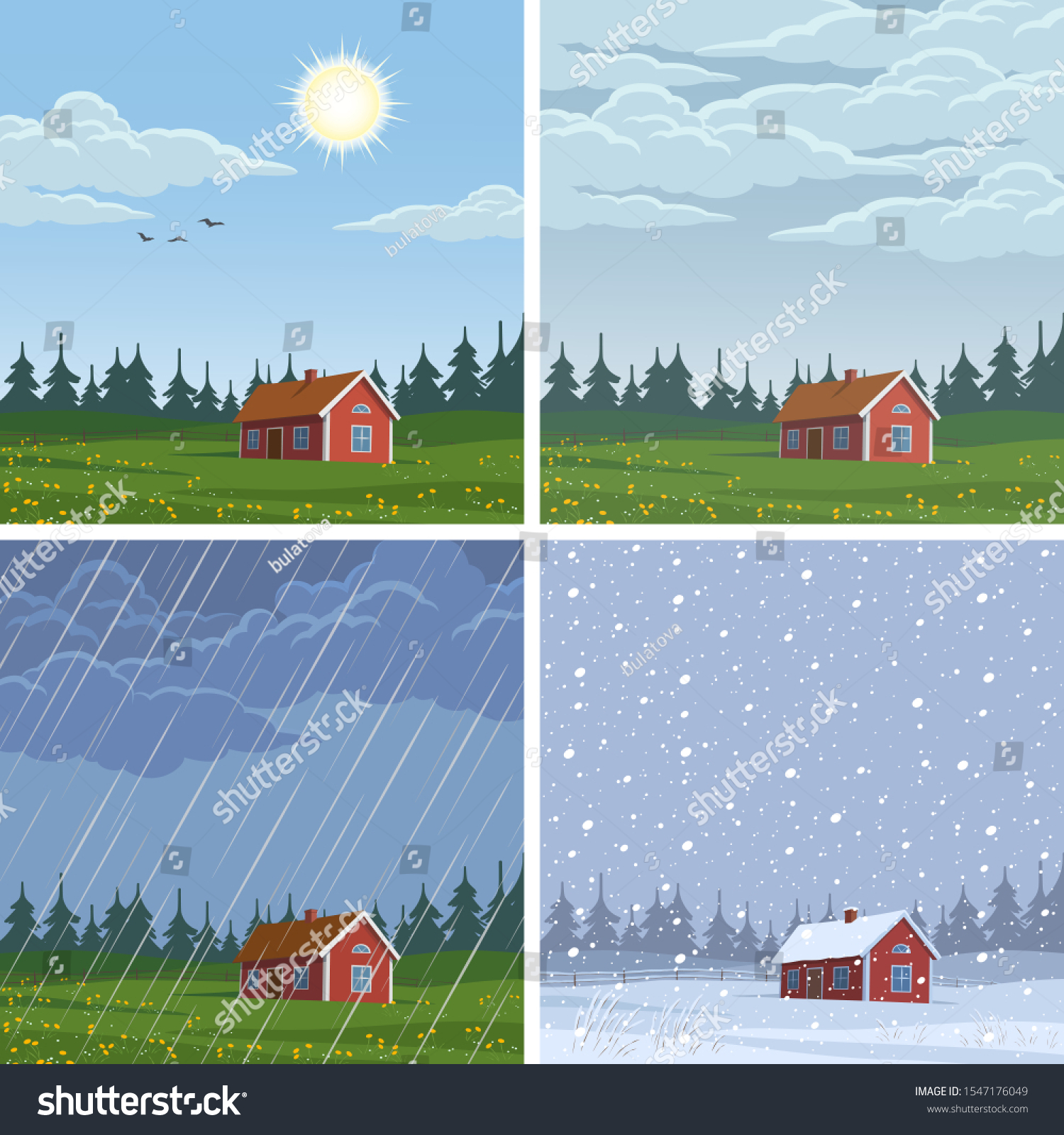 Set of different weather landscapes: sunny, - Royalty Free Stock Vector ...