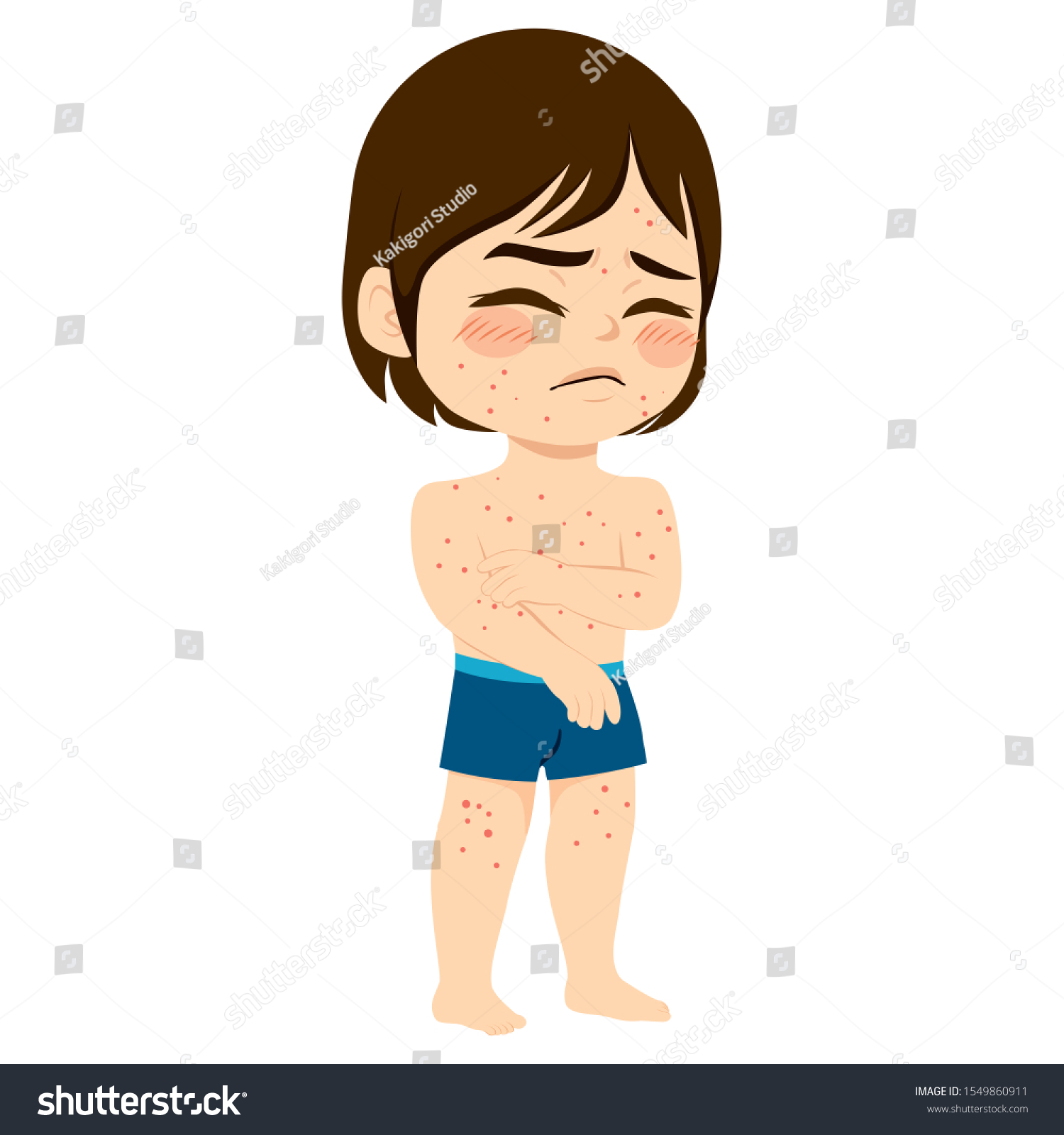 Cute sad little boy with small itchy blisters - Royalty Free Stock ...