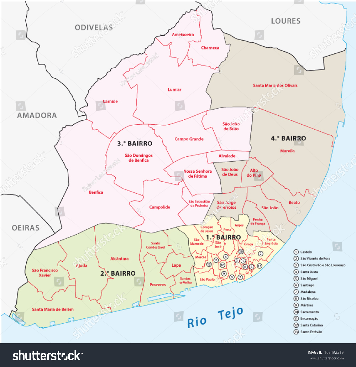 lisbon administrative map - Royalty Free Stock Vector 163492319 ...