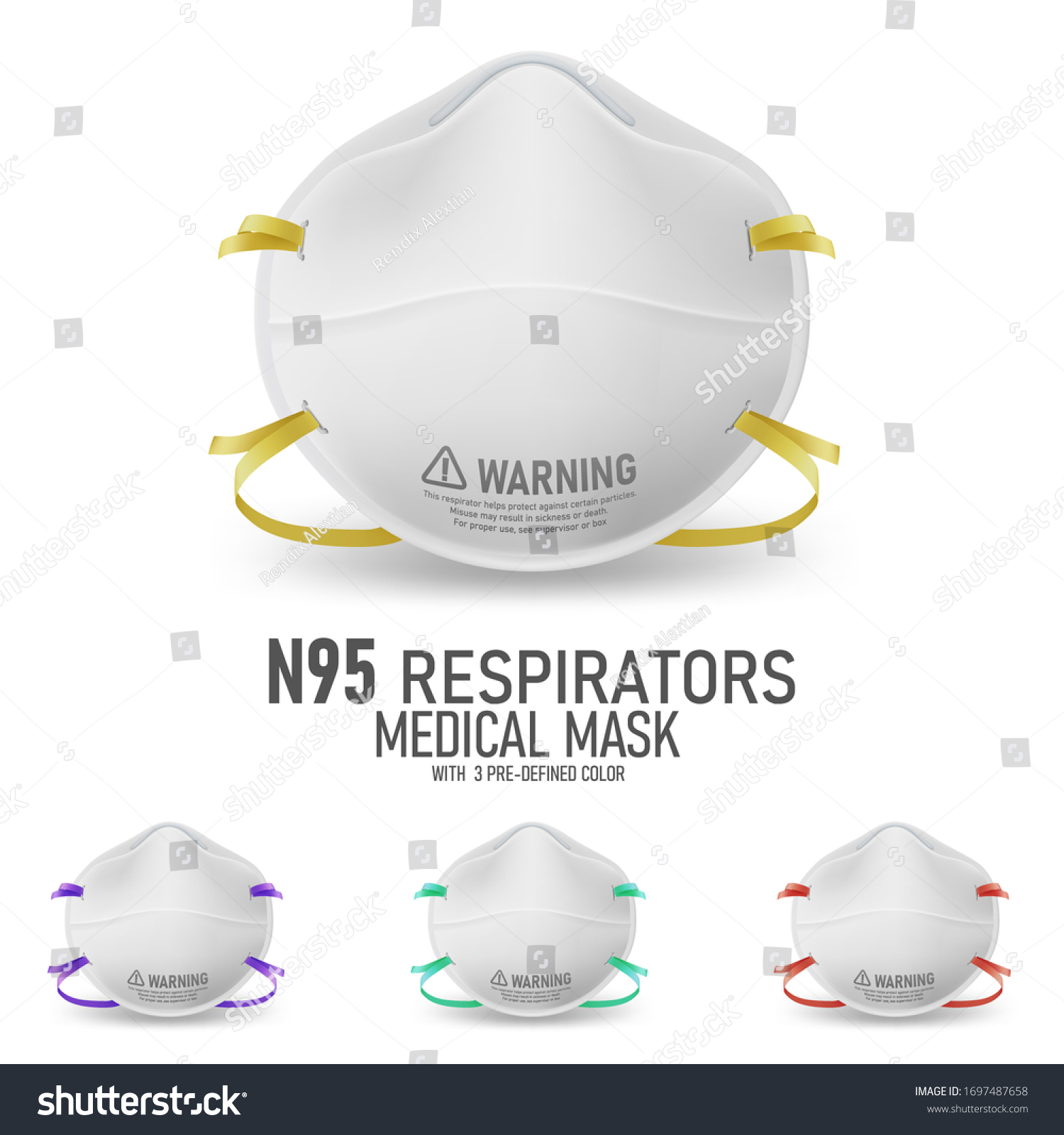 Realistic N95 Respirator Mask with 3 Predefined - Royalty Free Stock ...